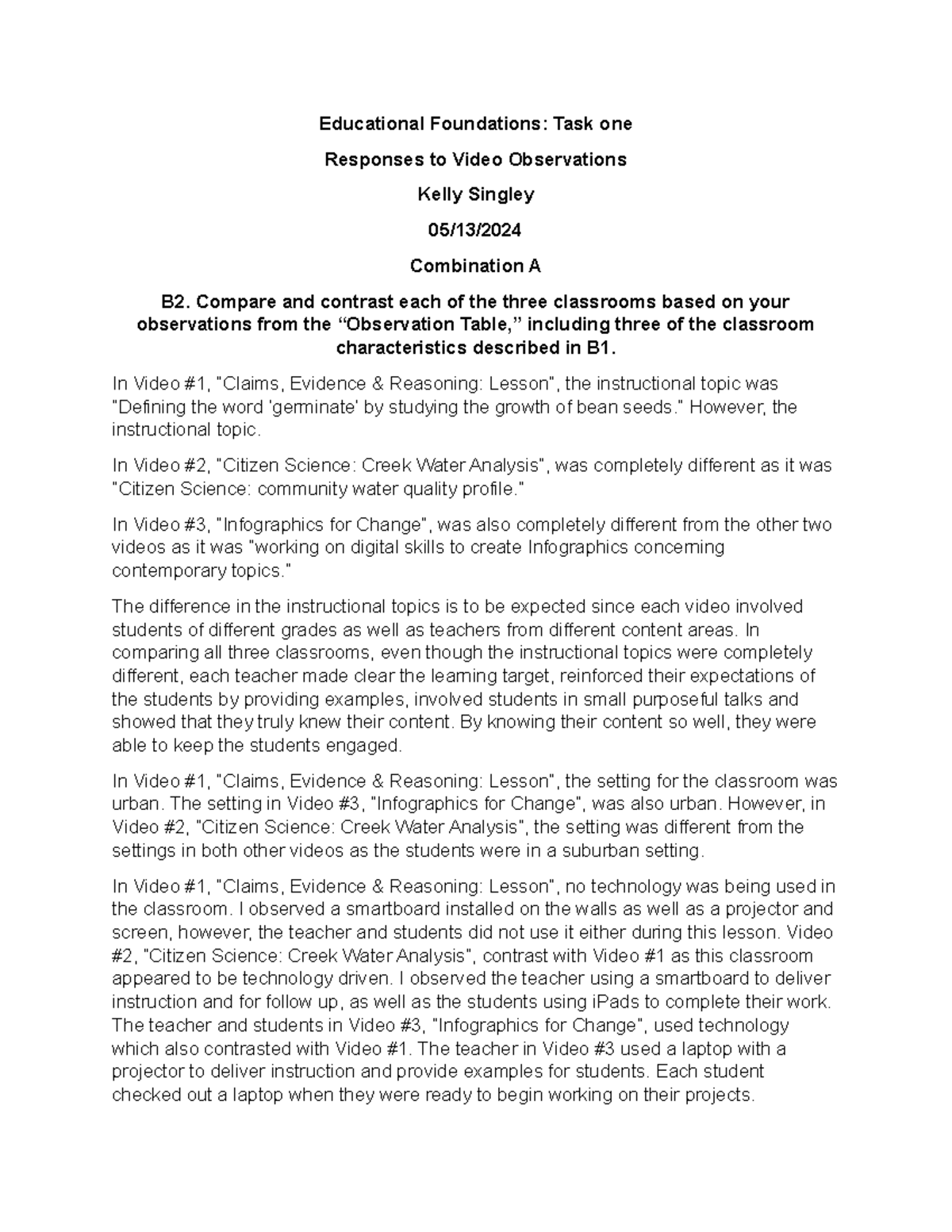 D097 Task 1 - Study - Educational Foundations: Task one Responses to ...