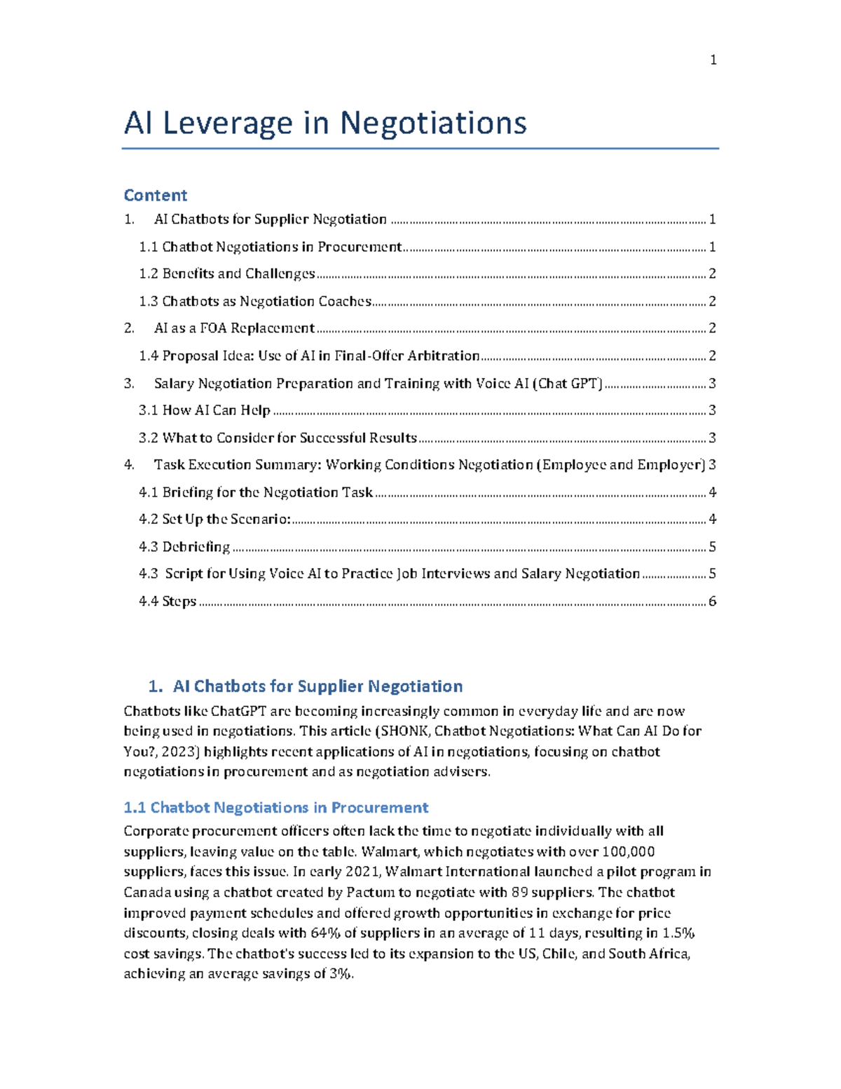 Negotiation Preparation and Training with AI1 - AI Leverage in Negotiations Content AI Chatbots ...