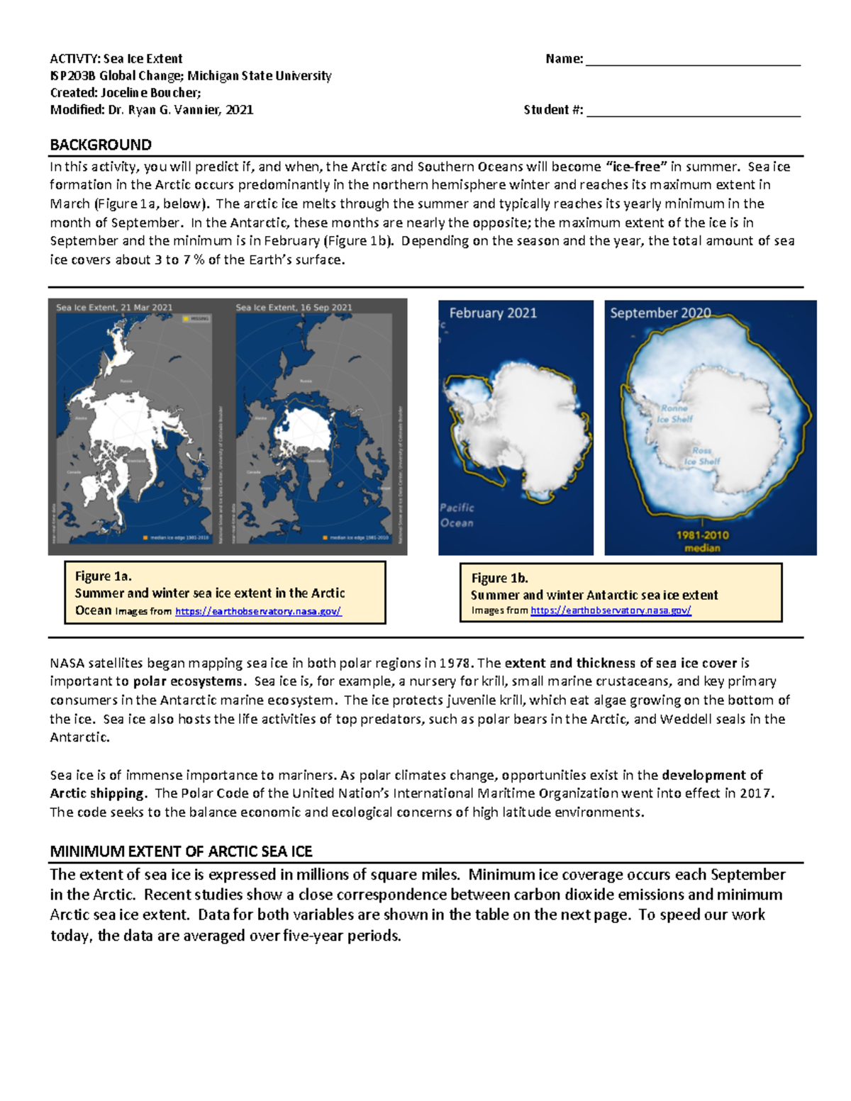 Activity Sea Ice Extent - ACTIVTY: Sea Ice Extent Name ...