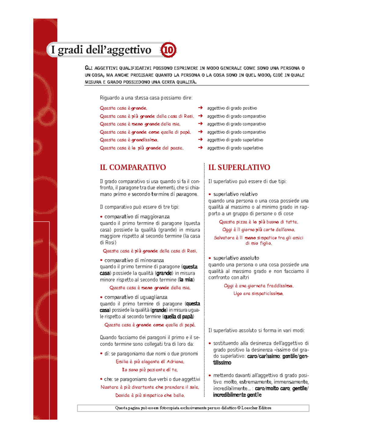 Scheda 10 igradidellaggettivo - 260 L’italiano per studiare I gradi ...