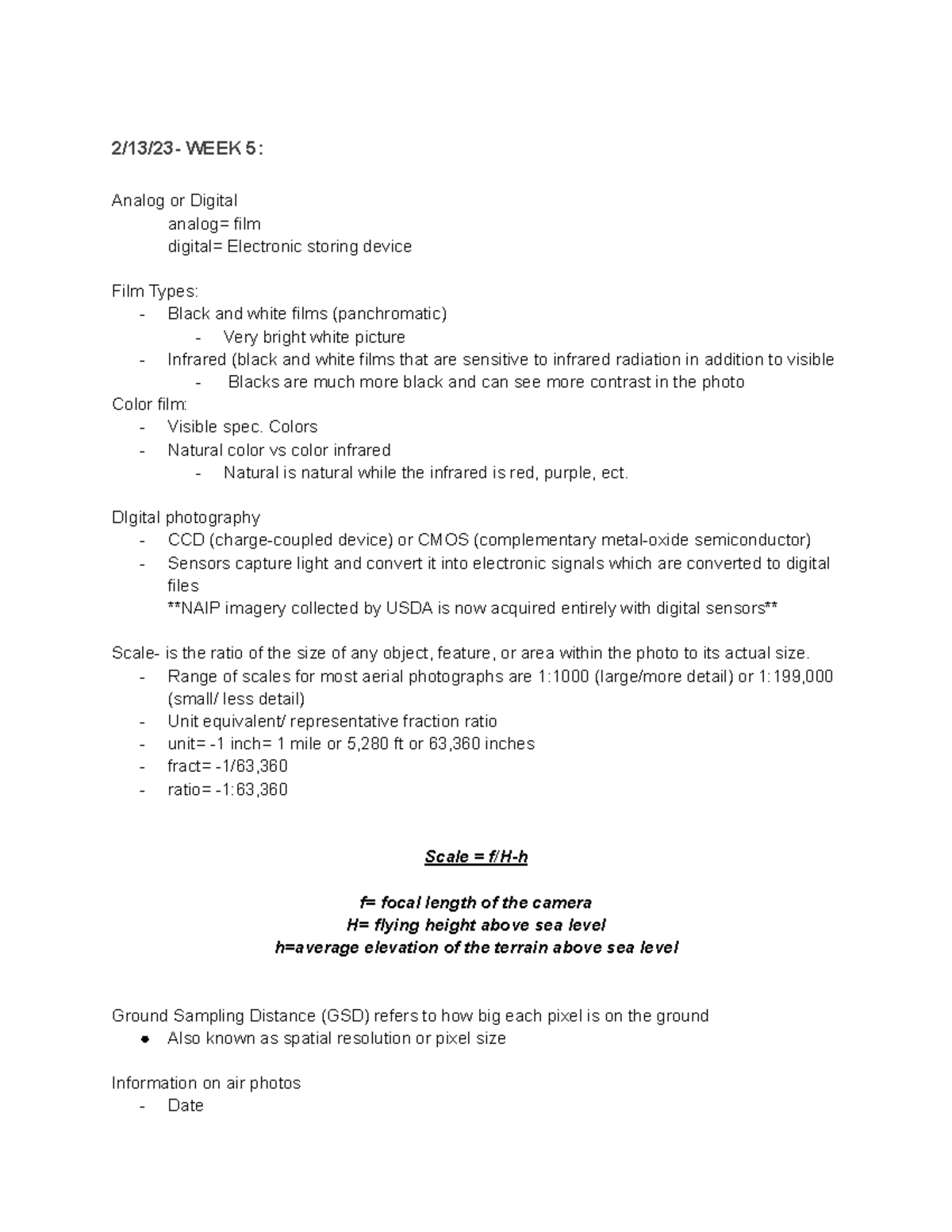 GSP216-Remote Sencing Notes- Spring 2023 - 2/13/23- WEEK 5: Analog or ...