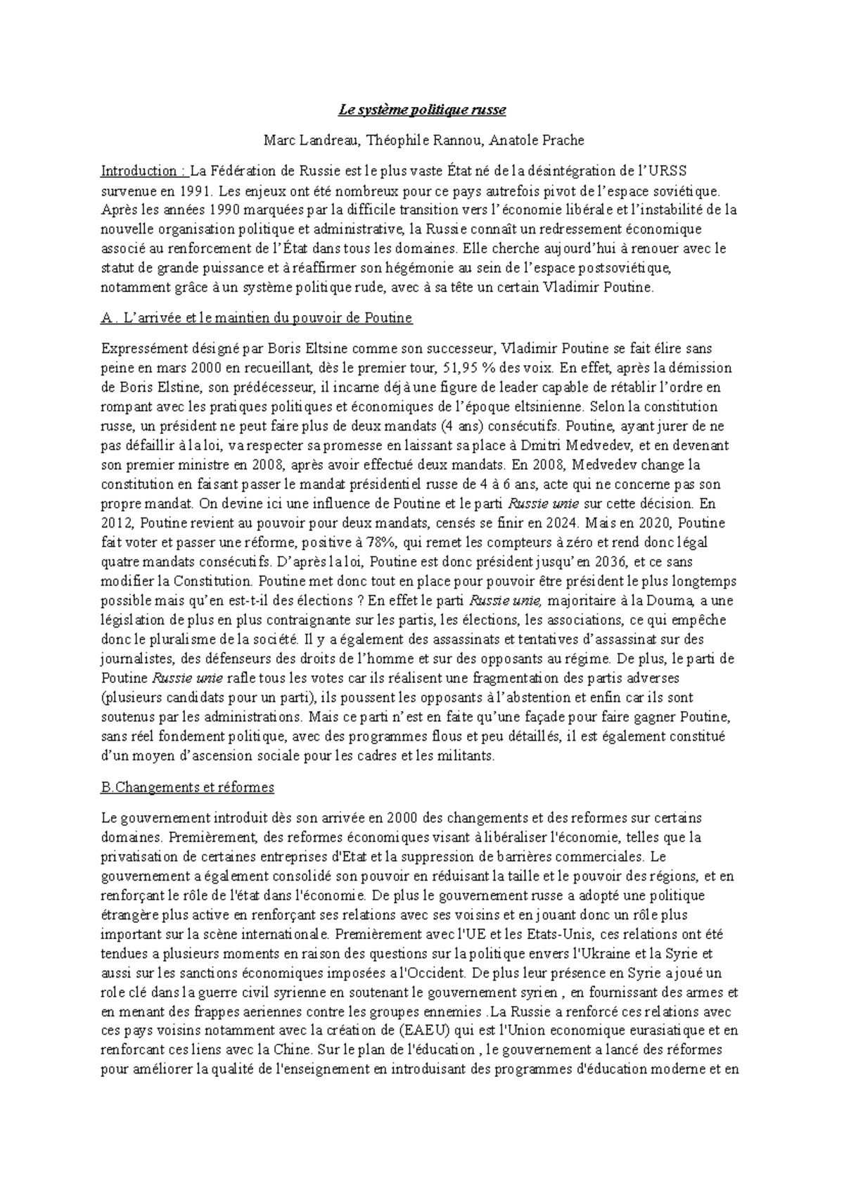 Systeme politique russe - Le système politique russe Marc Landreau ...