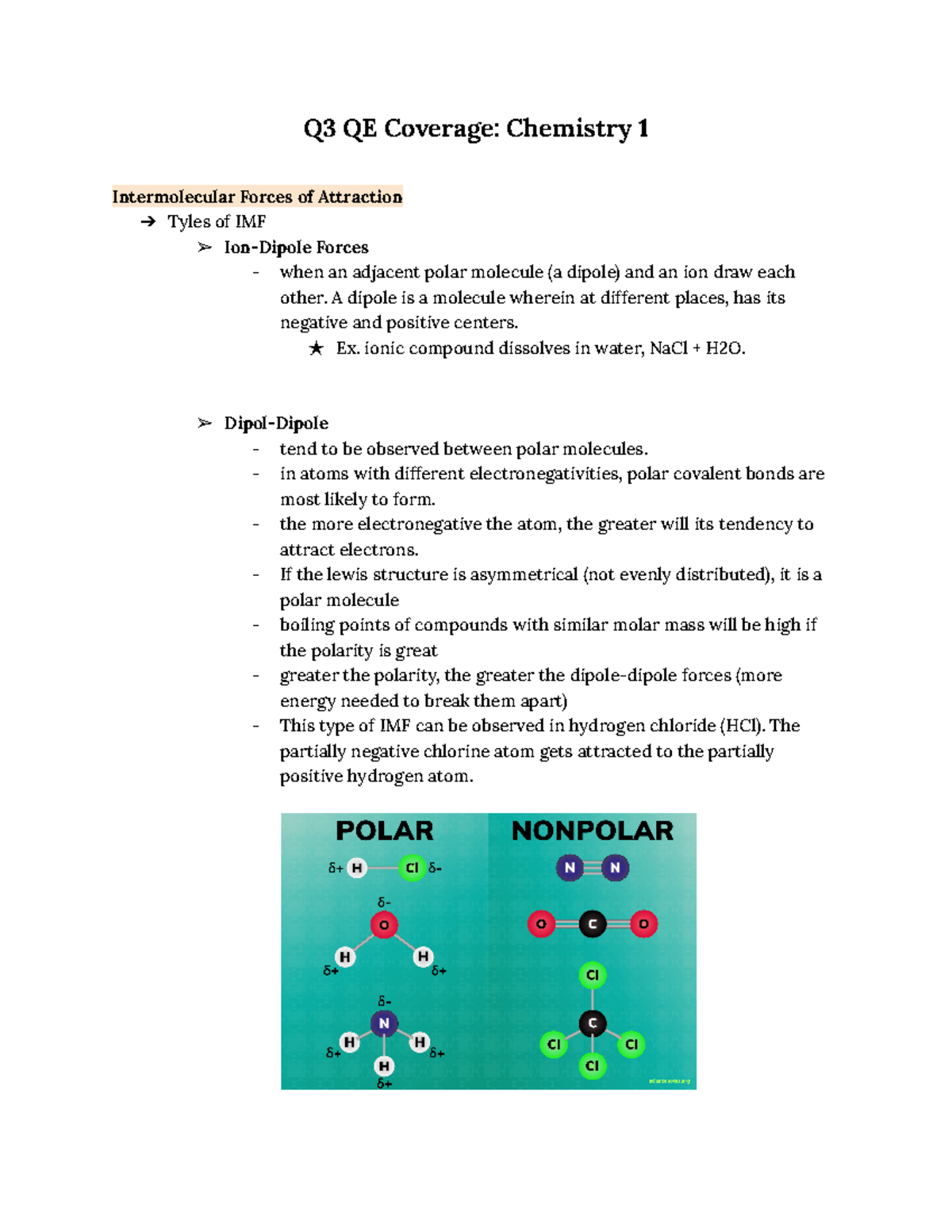 Q3-QE -Chem-1 - Q3 QE Coverage: Chemistry 1 Intermolecular Forces of ...