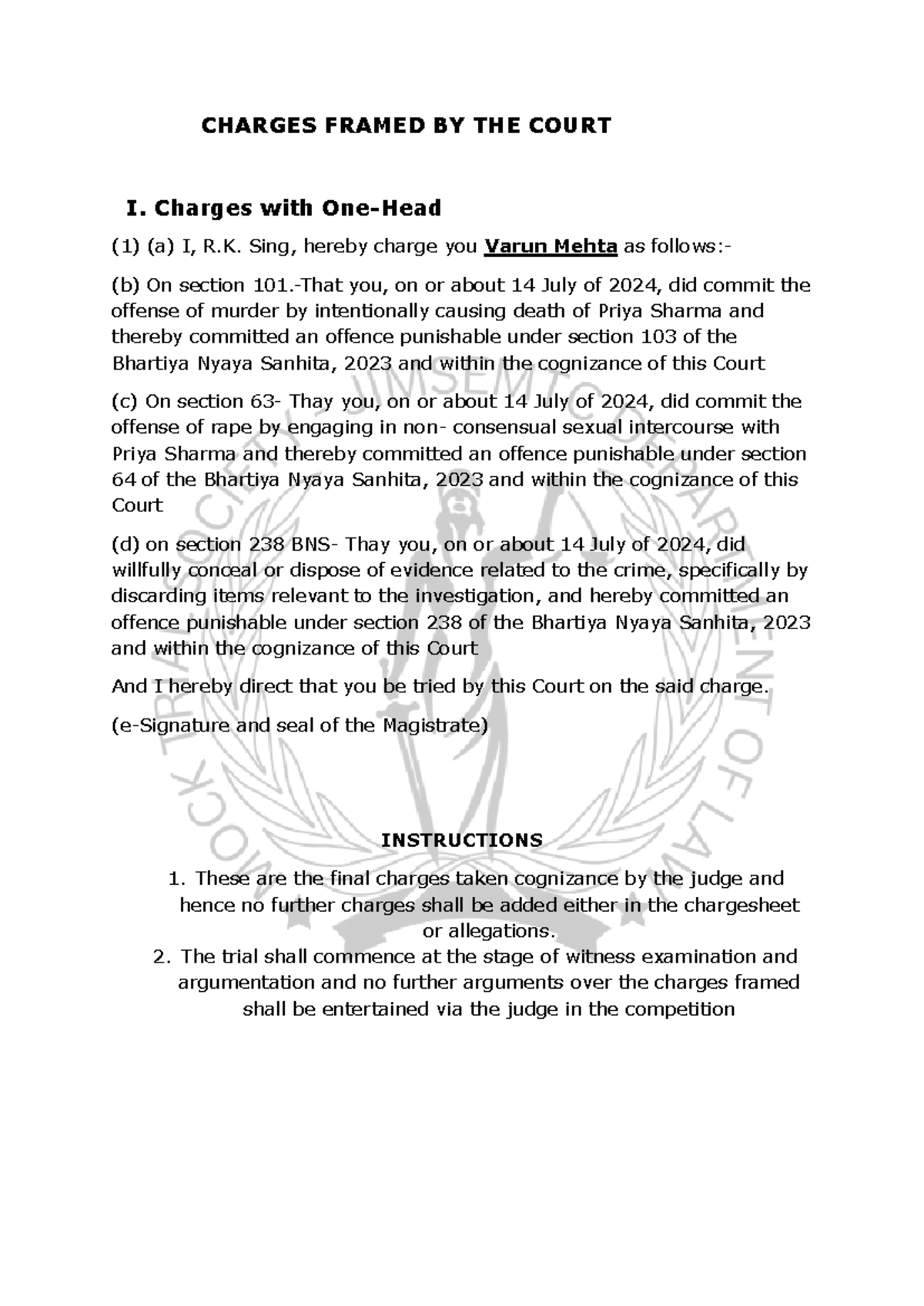 Charges Framed BY THE Court - CHARGES FRAMED BY THE COURT I. Charges ...
