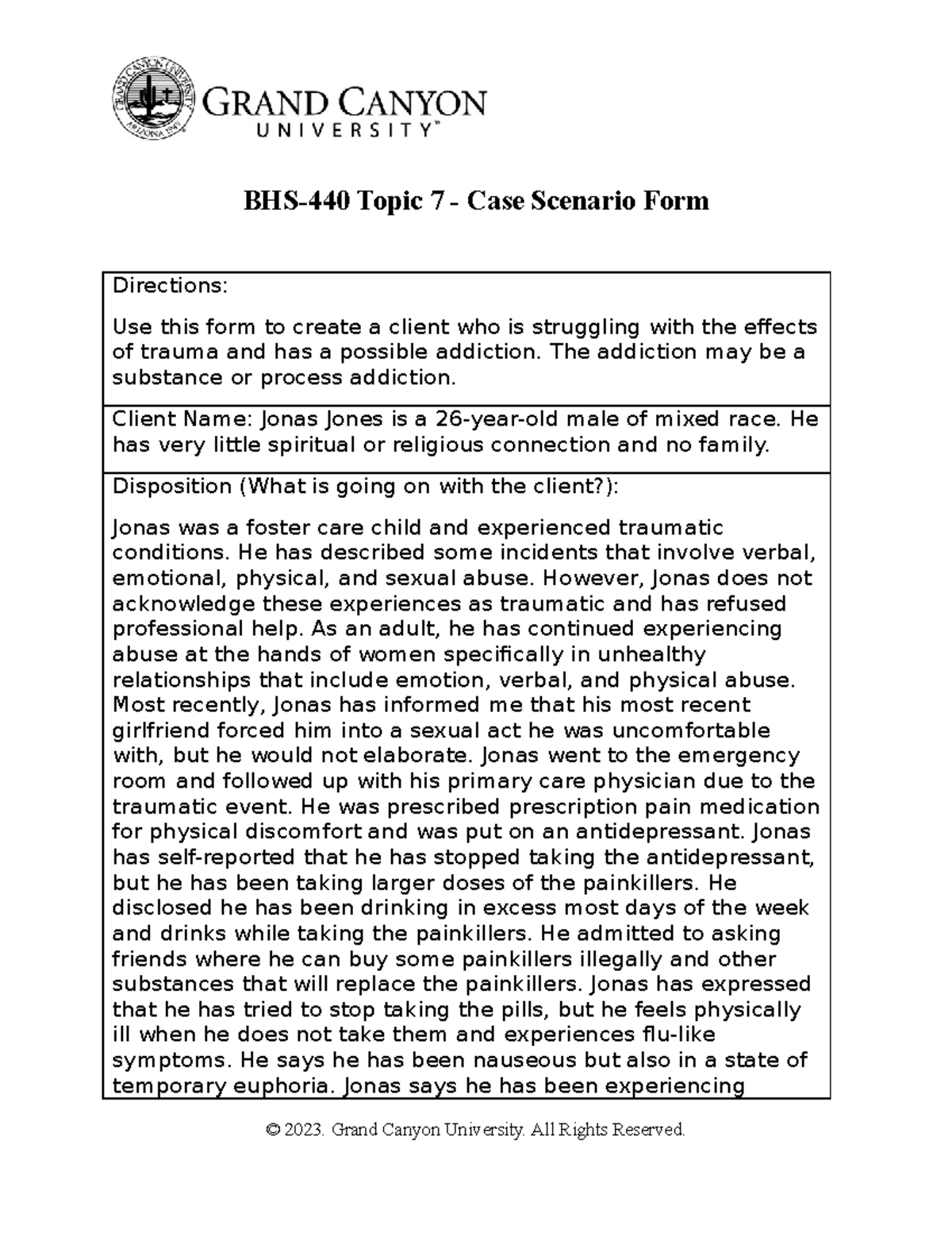 BHS-440 - Case study scenario - BHS-440 Topic 7 - Case Scenario Form ...