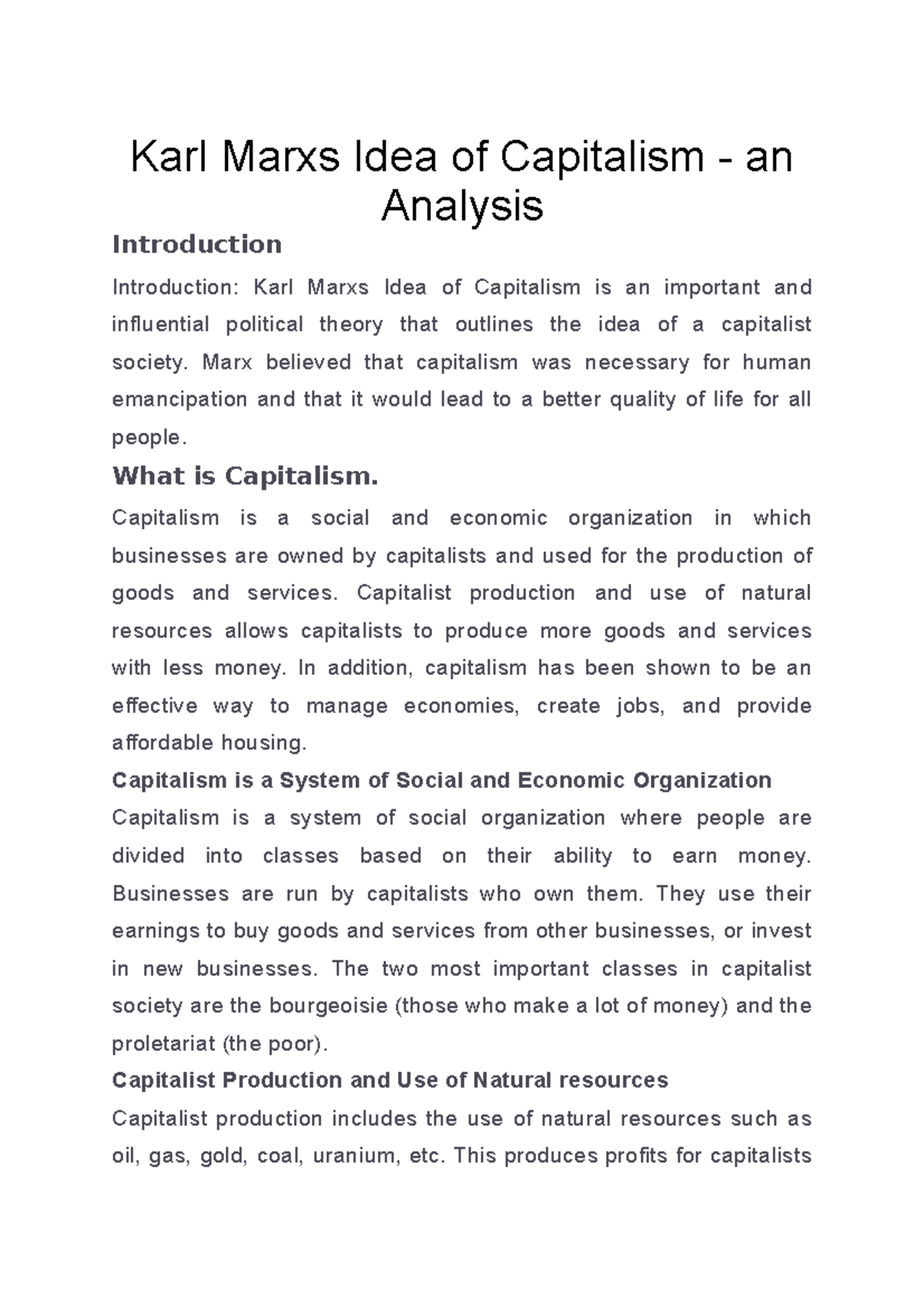 Karl Marxs Idea of Capitalism - an Analysis - Karl Marxs Idea of ... Karl Marxs Idea of Capitalism - an Analysis - Karl Marxs Idea of ...