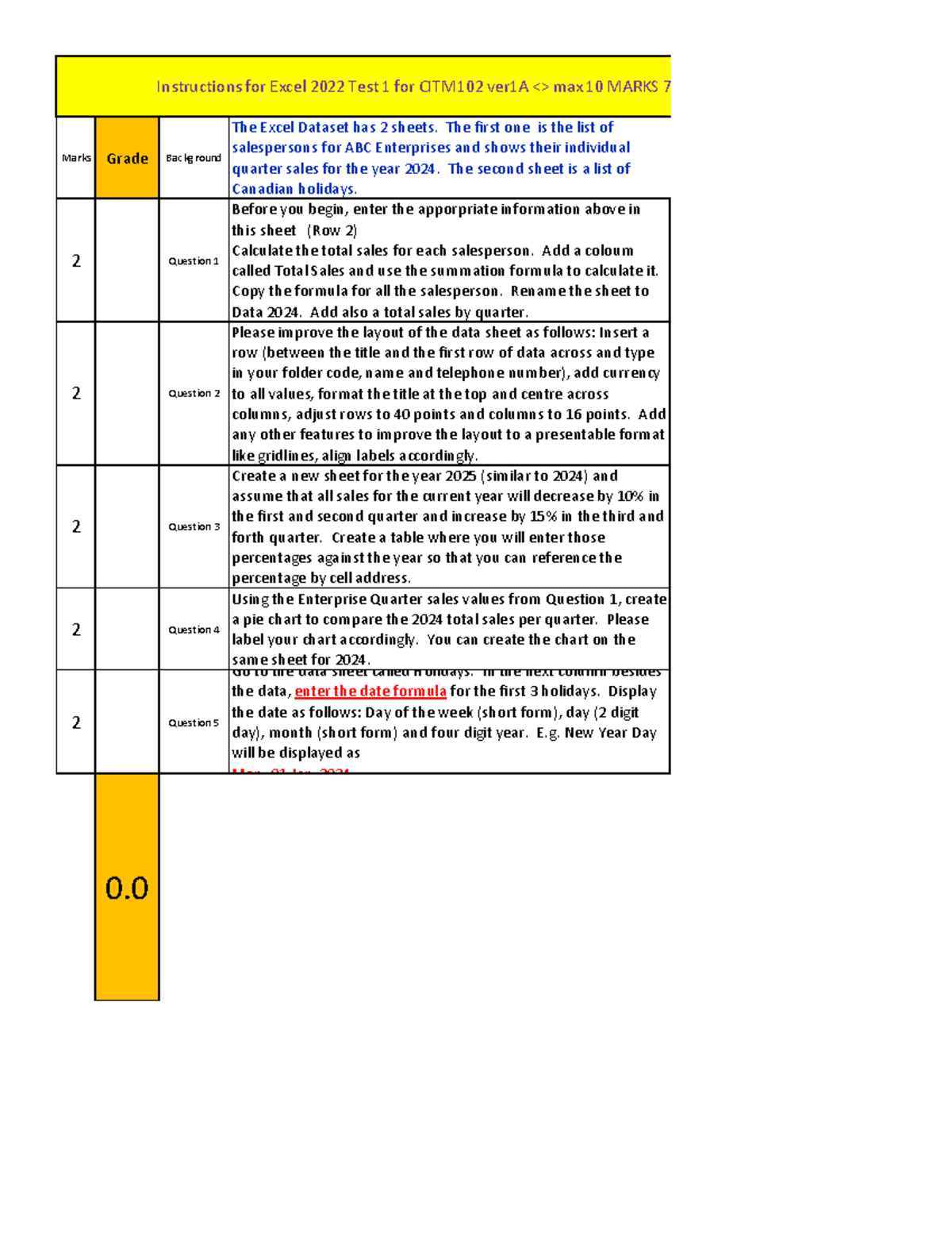641-Massimo-Russo Test 1 - Marks Grade Background The Excel Dataset has ...