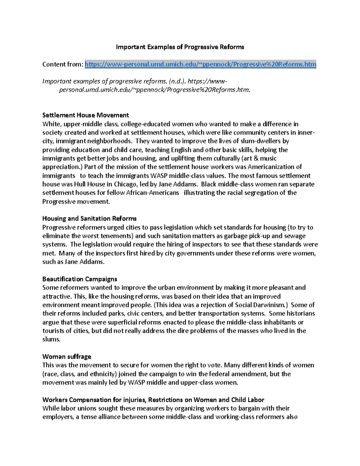 Important+Examples+of+Progressive+Reforms - Important Examples of ...