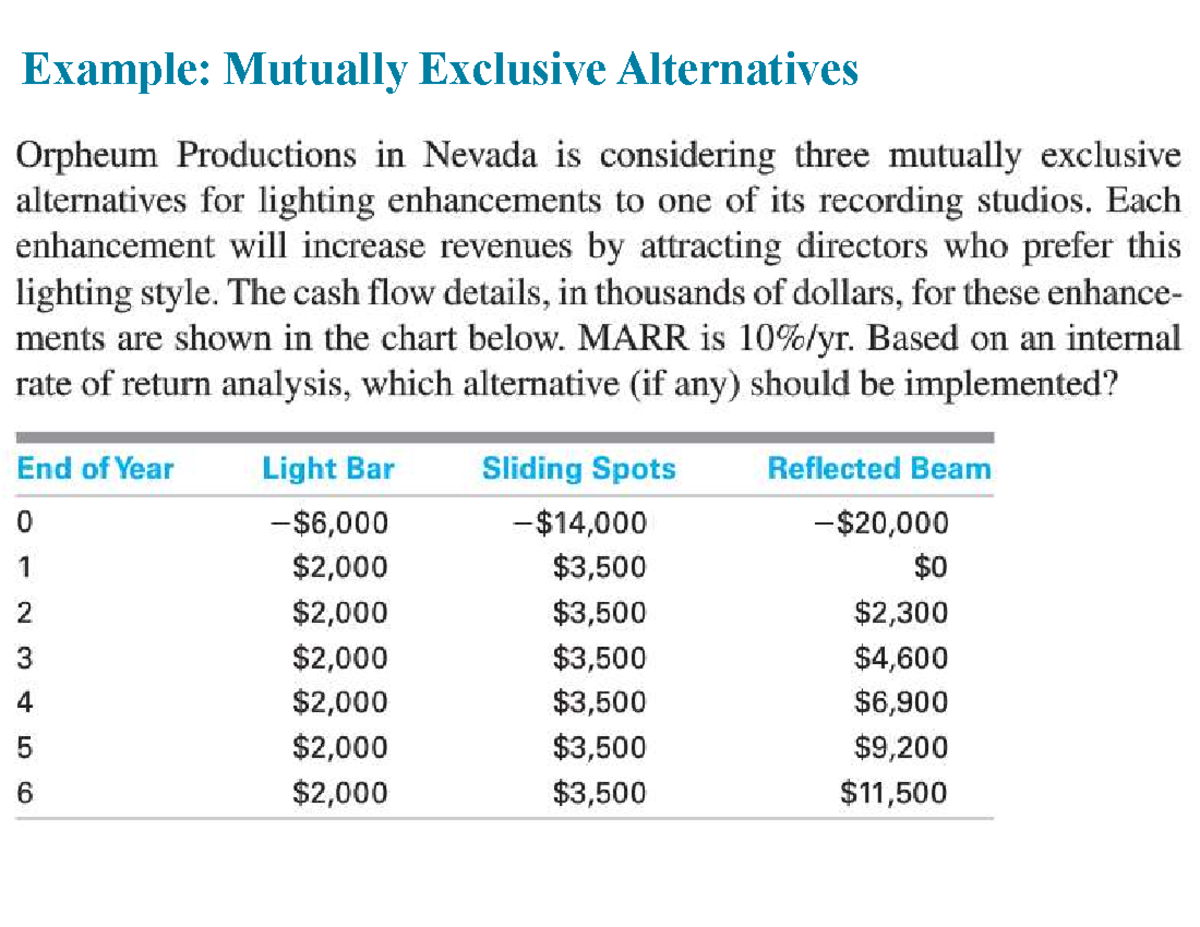 5.2 Examples - Practice - Example: Mutually Exclusive Alternatives ...