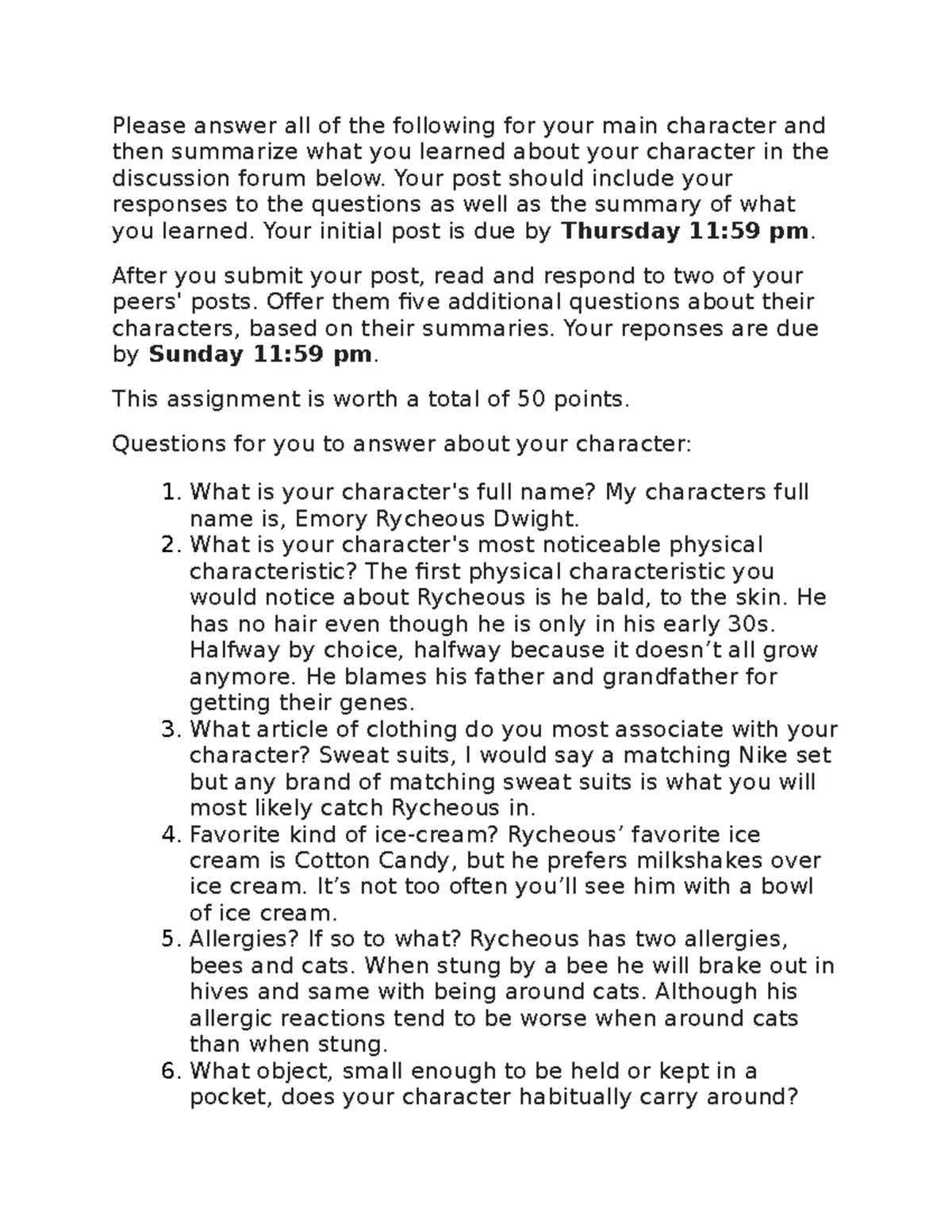 20 Questions Disc - Please answer all of the following for your main ...