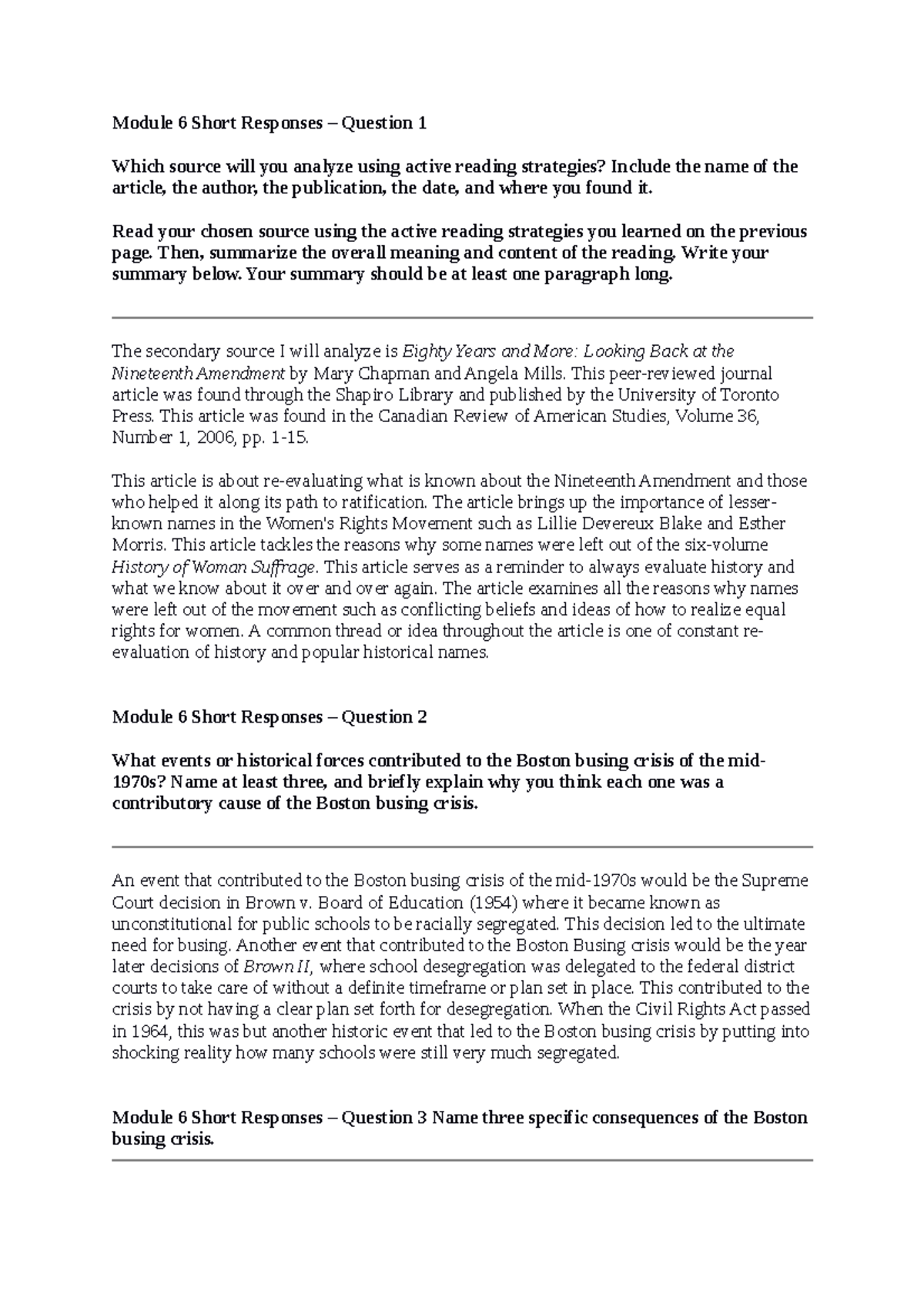 Kris Reeves HIS 200 Applied History - Module 6 Short Responses ...