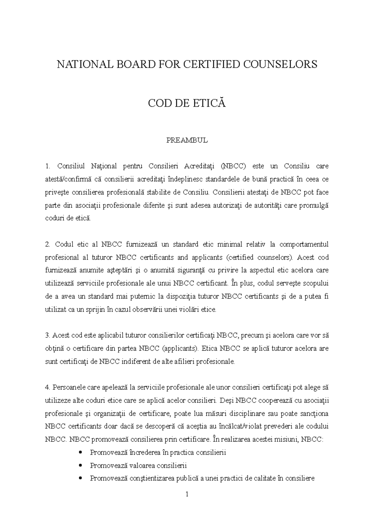 Cod etica - NATIONAL BOARD FOR CERTIFIED COUNSELORS COD DE ETICĂ ...