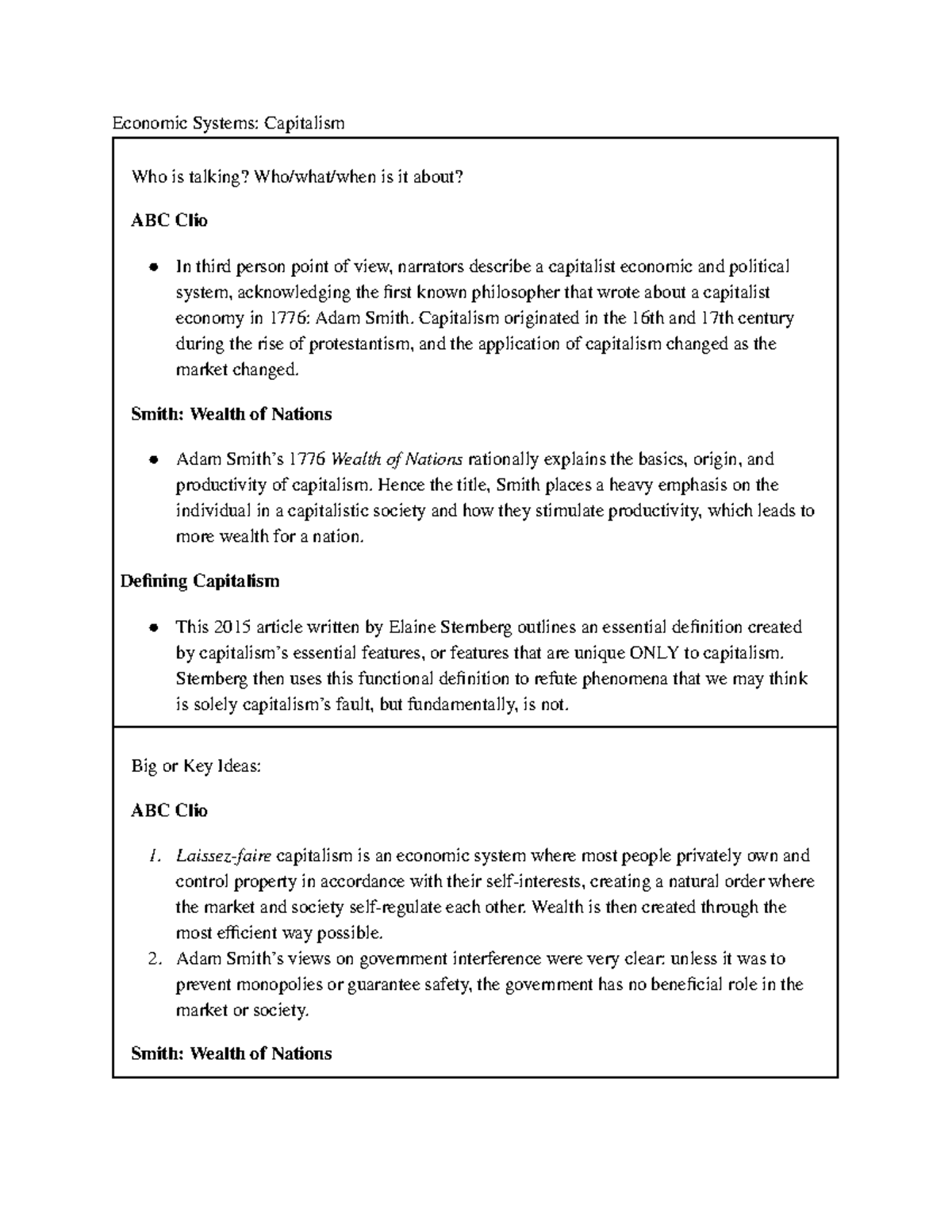 Capitalism Notes - Economic Systems: Capitalism Who is talking? Who ...