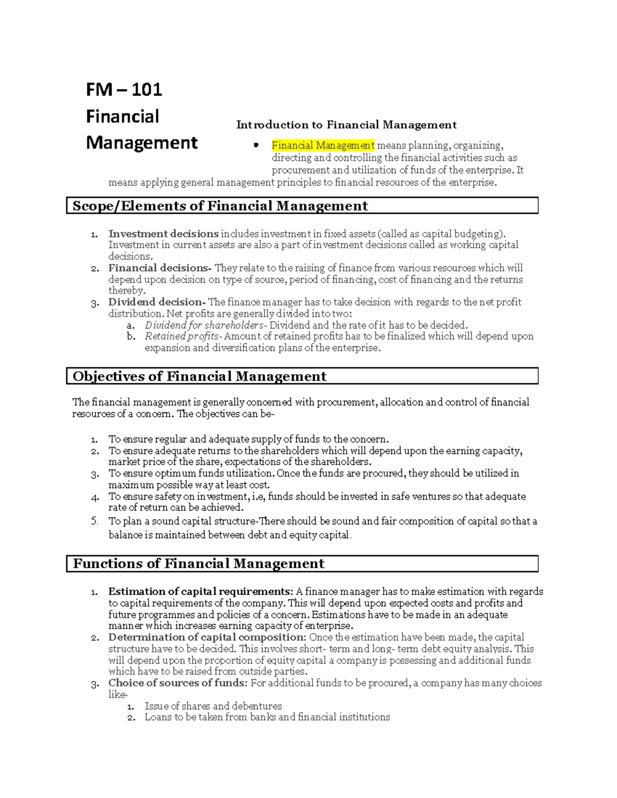 Module in FM 101 - Lesson in Financial management - Introduction to ...
