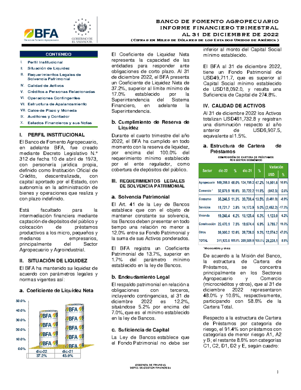Informe Financiero Trimestral al 31 12 2022 - GERENCIA DE FINANZAS DEPTO. DE GESTIÓN FINANCIERA ...