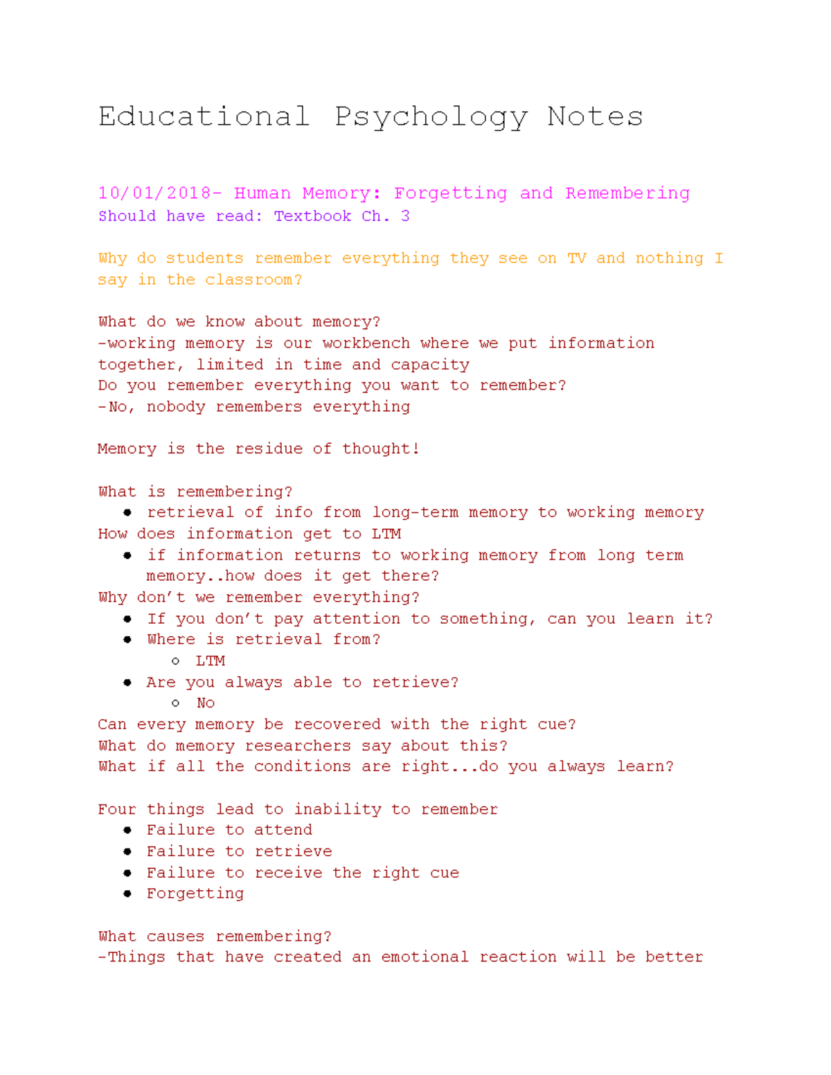 Educational Psychology Notes - 3 Why do students remember everything ...