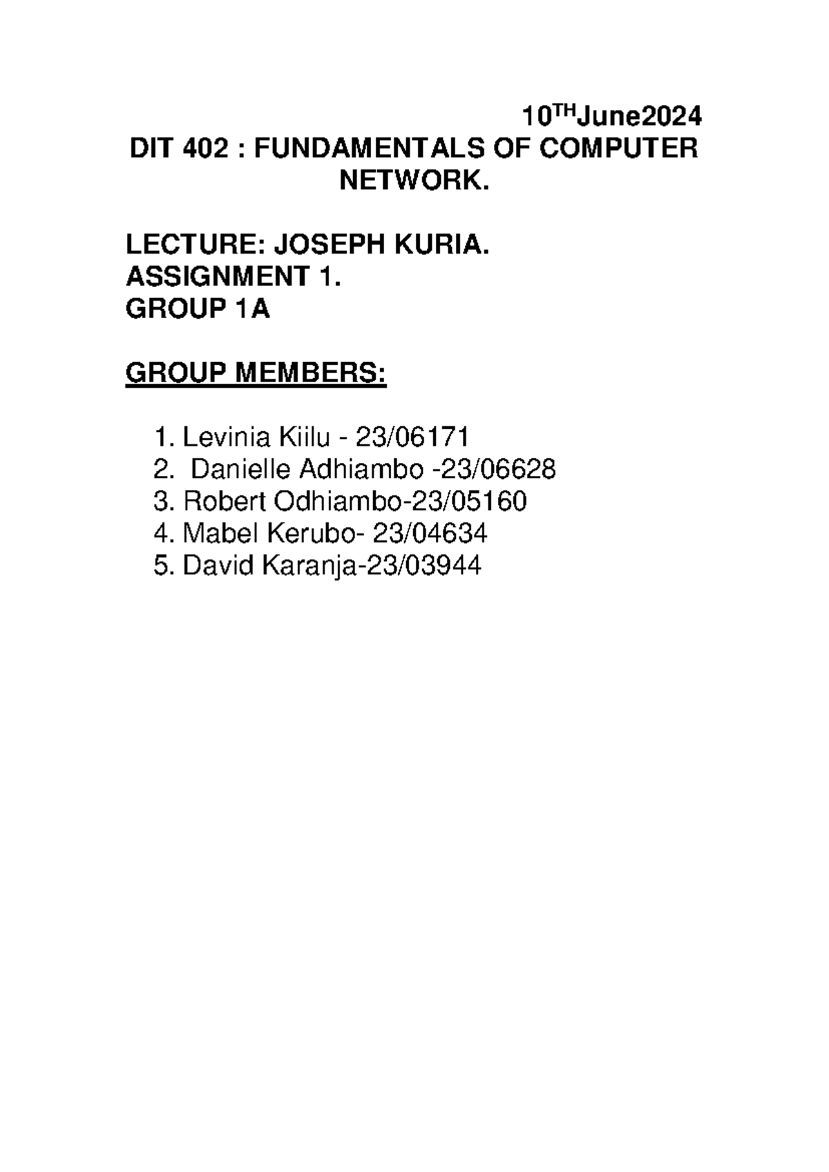 Assignment 1 Computer Networks 10 Th June Dit 402 Fundamentals Of Computer Network Lecture