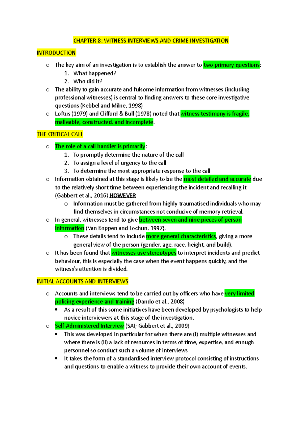 Chapter 8 - Witness Interviews - CHAPTER 8: WITNESS INTERVIEWS AND ...