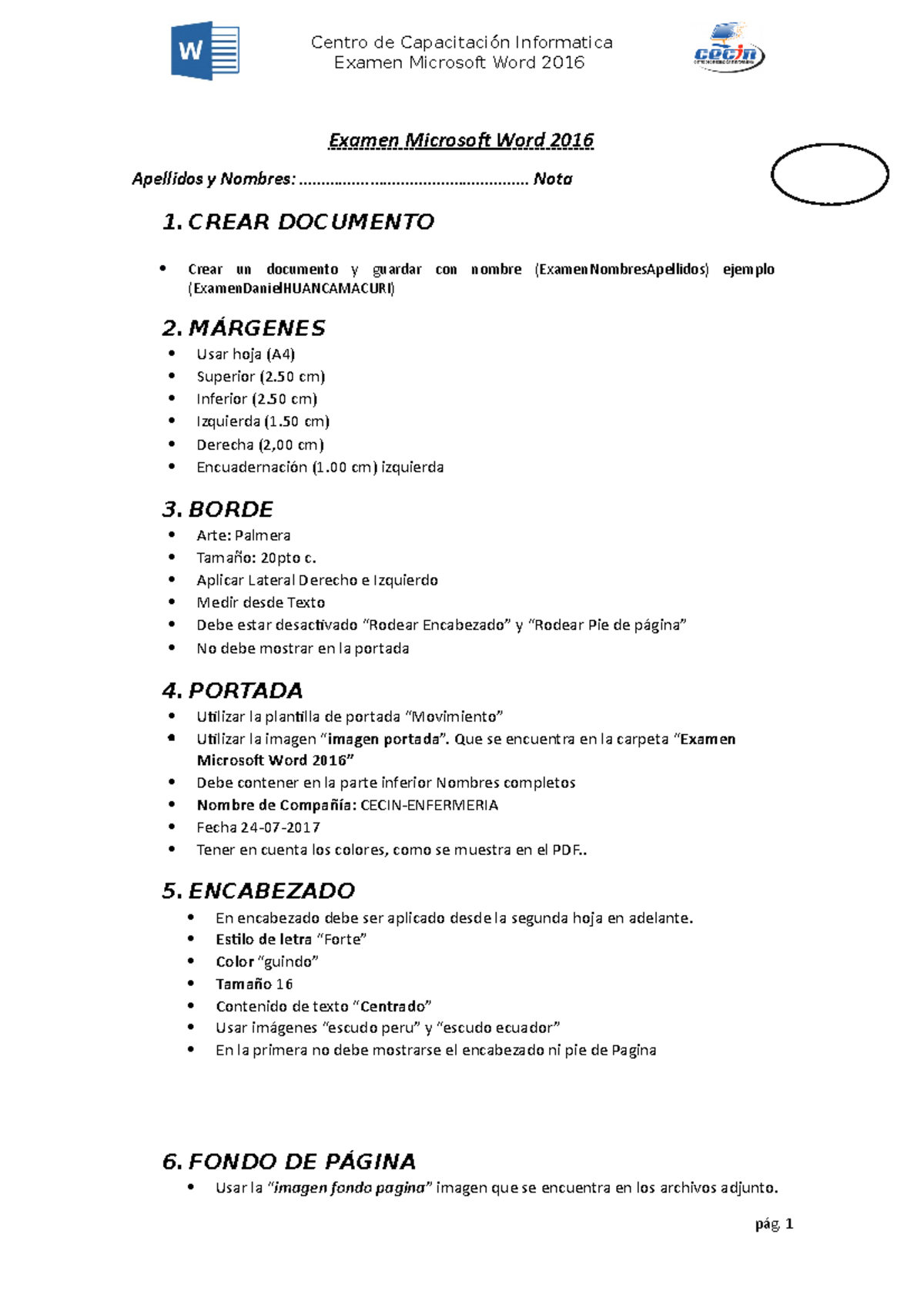Examen Word Intensivo Examen Microsoft Word 2016 Examen Microsoft