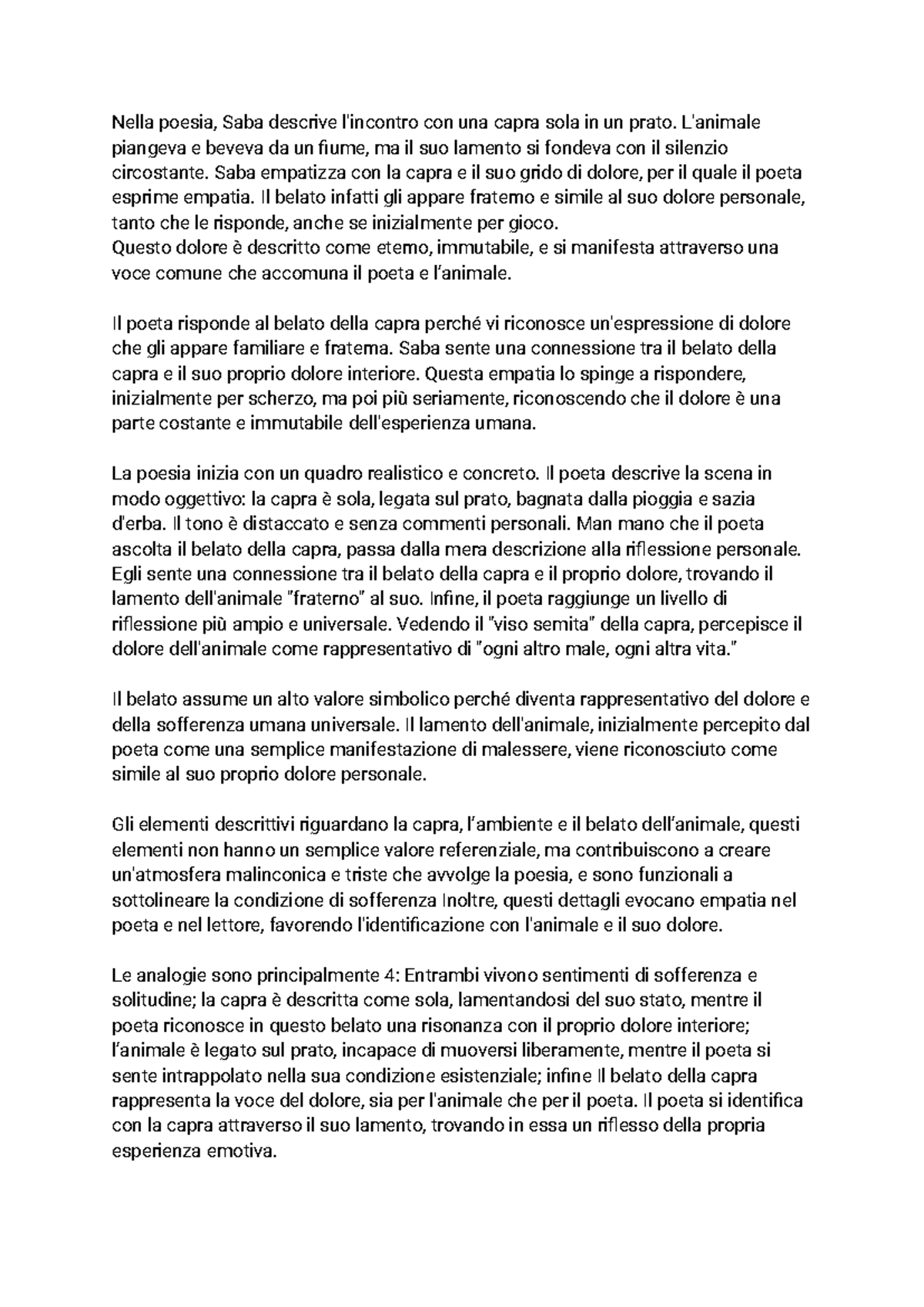 La capra - Nella poesia, Saba descrive l'incontro con una capra sola in ...