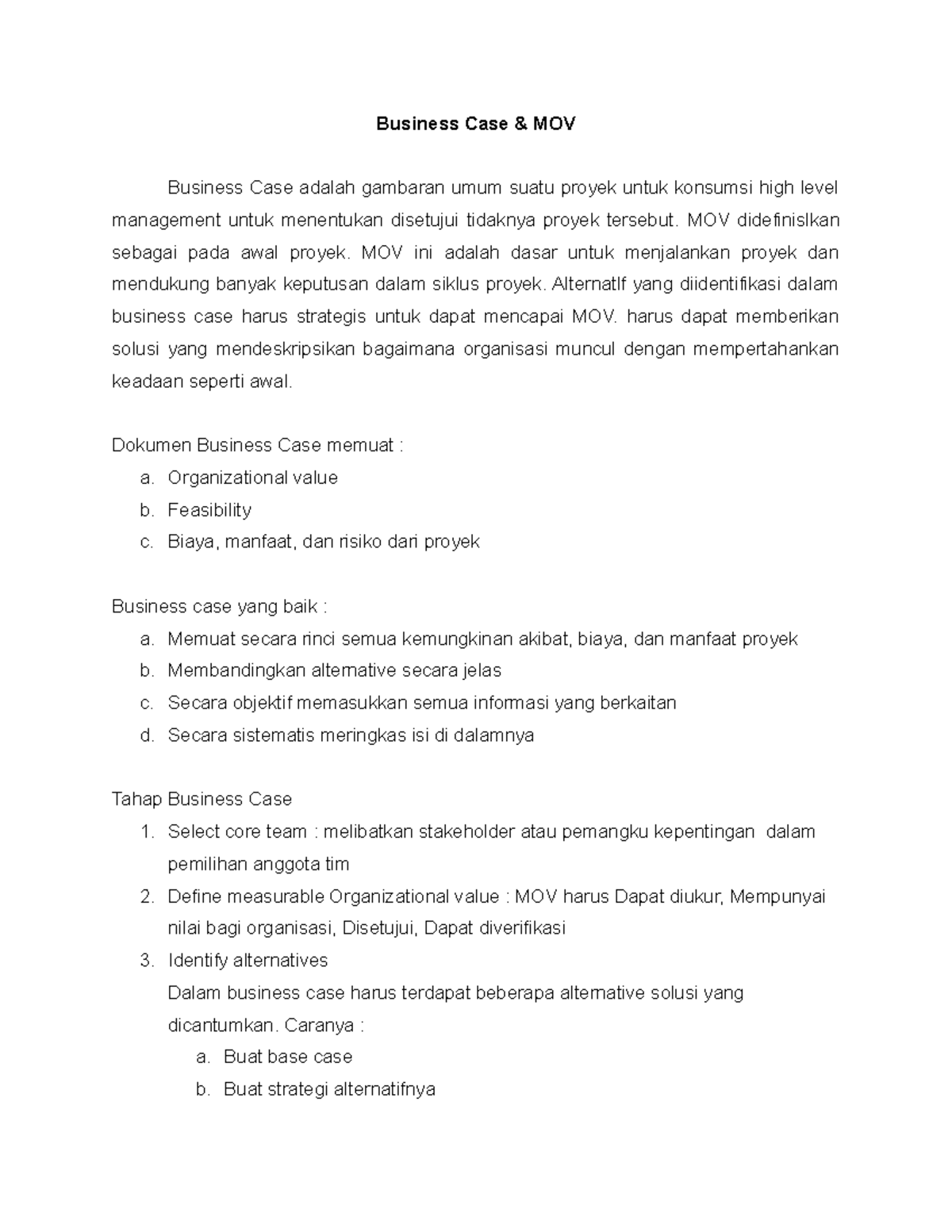 Business Case - Summaries Manajemen Investasi - Business Case & MOV ...