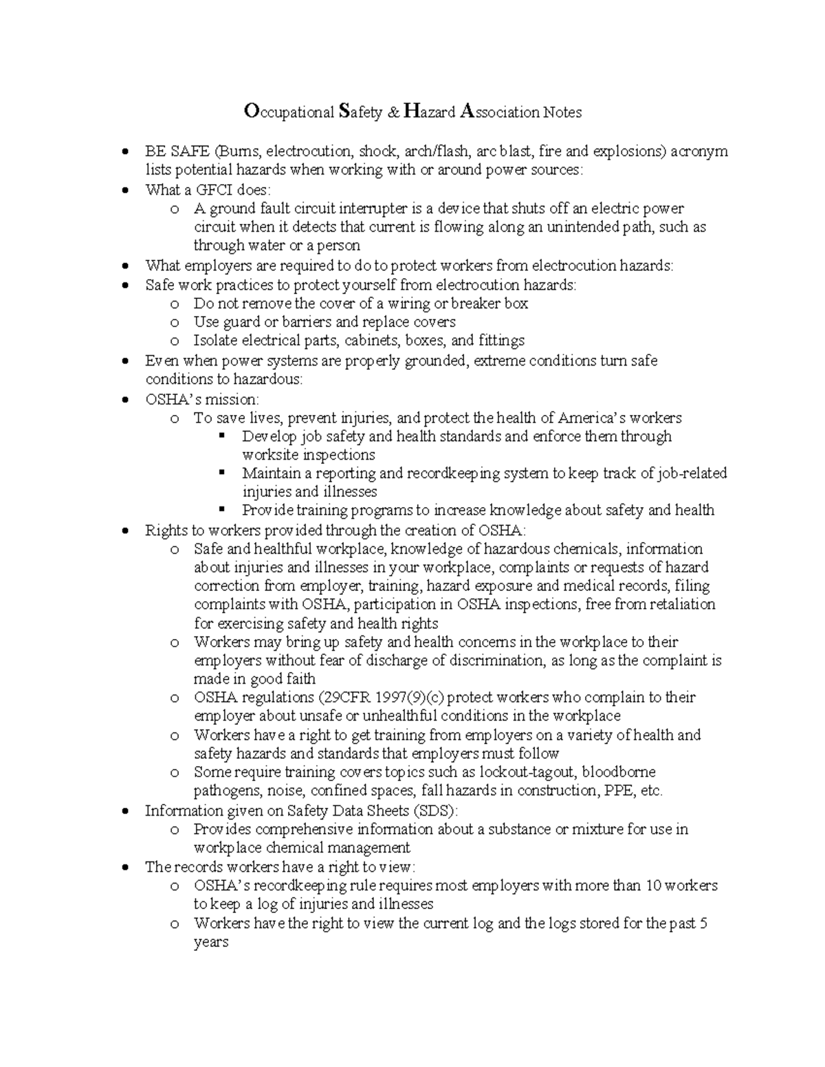 OSHA Review Final - Occupational Safety & Hazard Association Notes BE ...