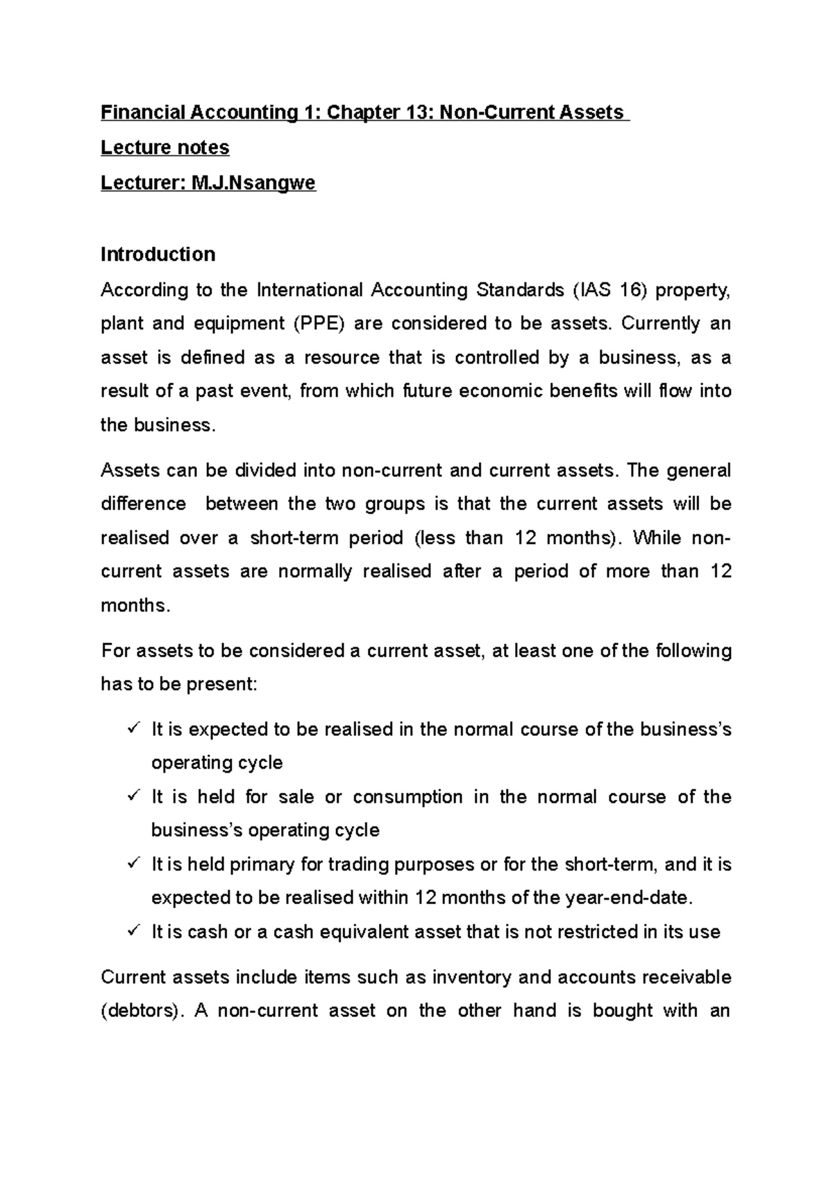 Non-Current Assets 1 - Financial accounting - Acc11M0 - WSU - Studocu