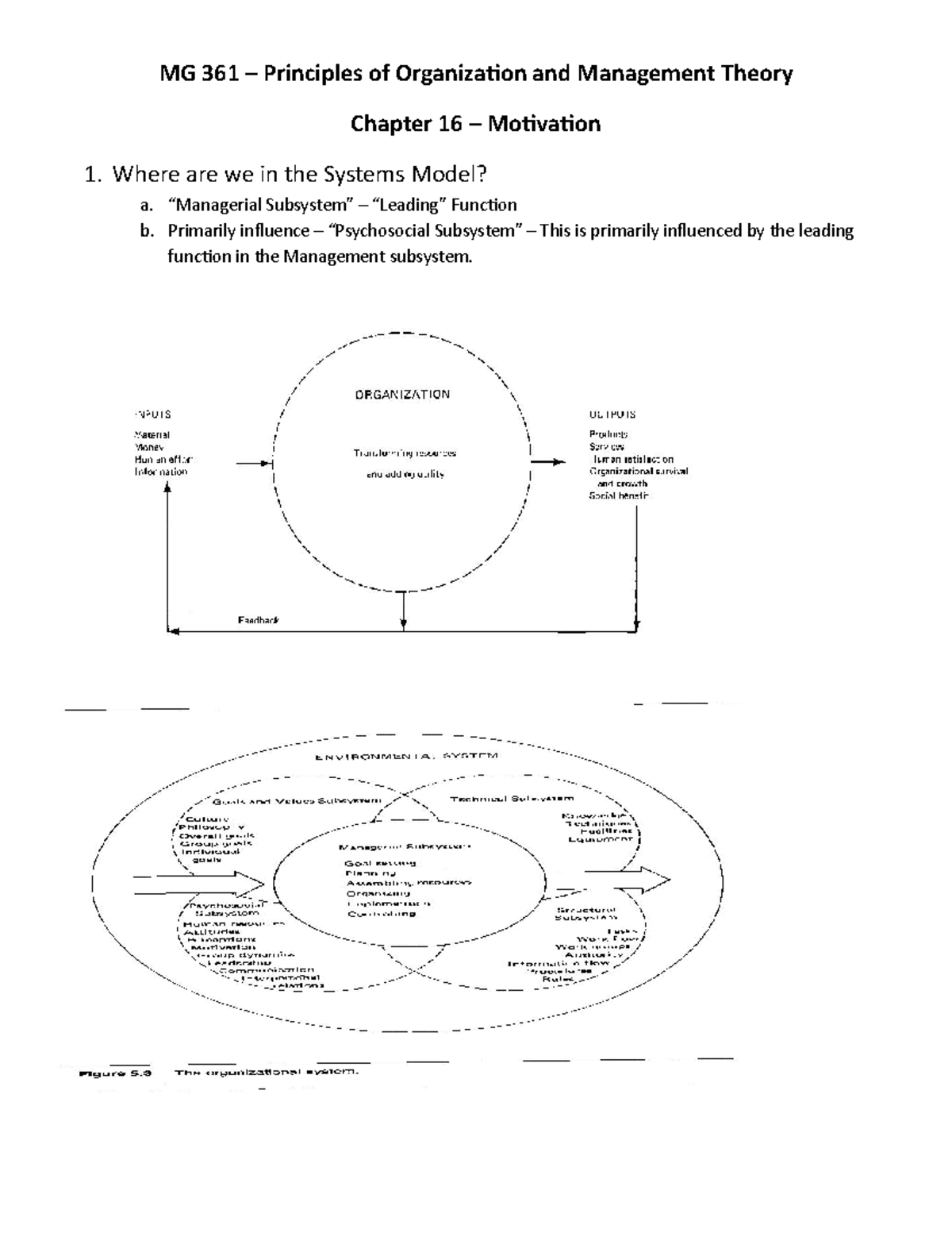 Chapter 16 Outline - MG 361 – Principles of Organization and Management ...