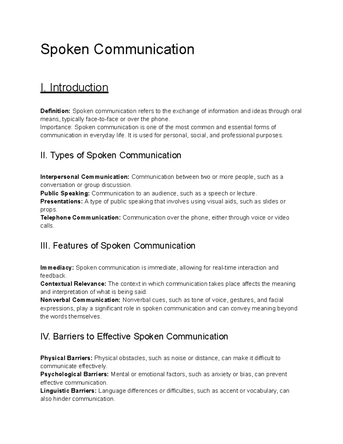 Communication Skills Lecture Notes 5 - Spoken Communication - Spoken ...