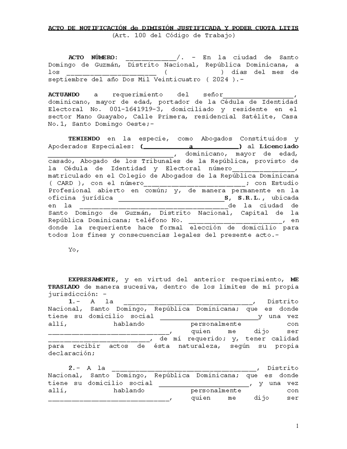 Notificación DE Poder Y Dimision EN Blanco 2024 - ACTO DE NOTIFICACIÓN ...