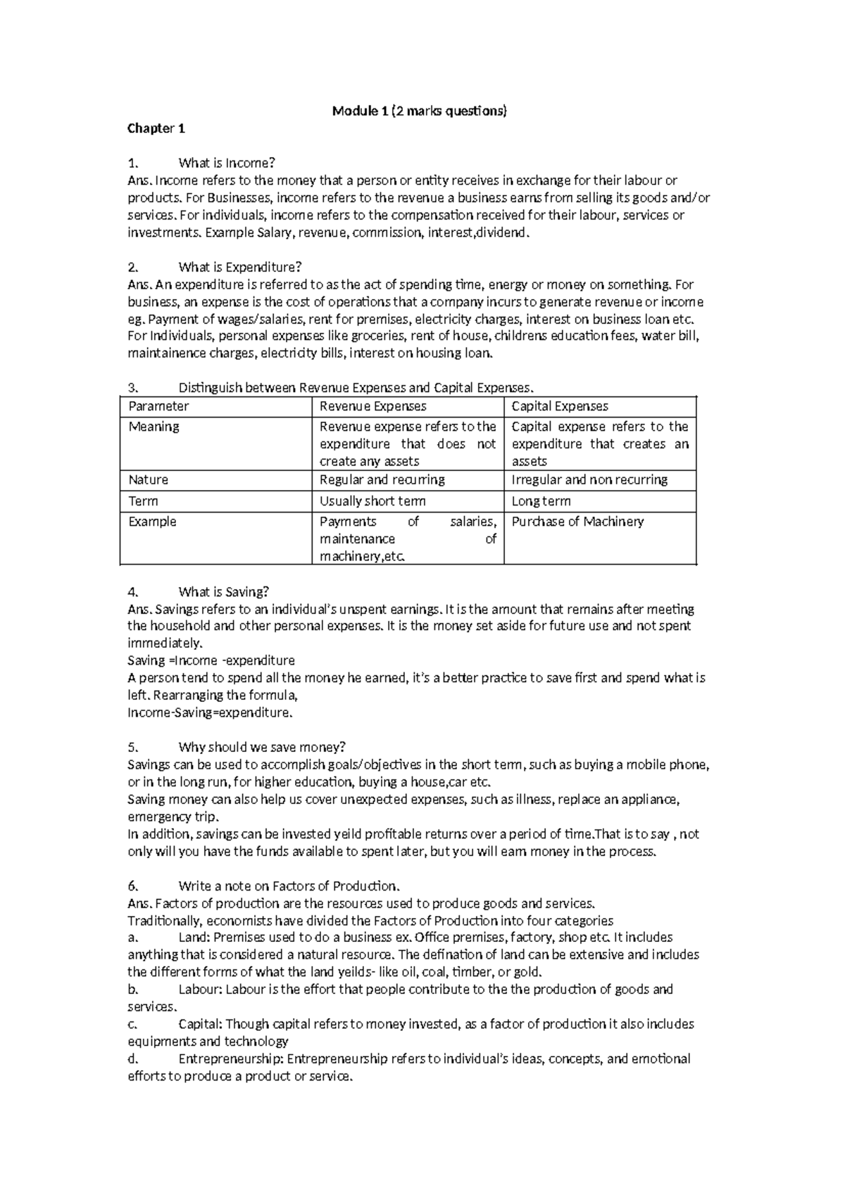 Financial Education - 2 Marks Answers -1 - Module 1 (2 marks questions ...