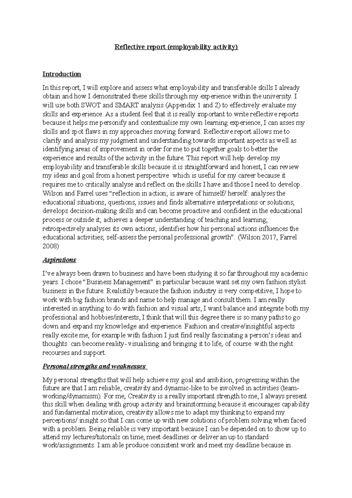 Reflective report (employability activity) - Reflective report ...