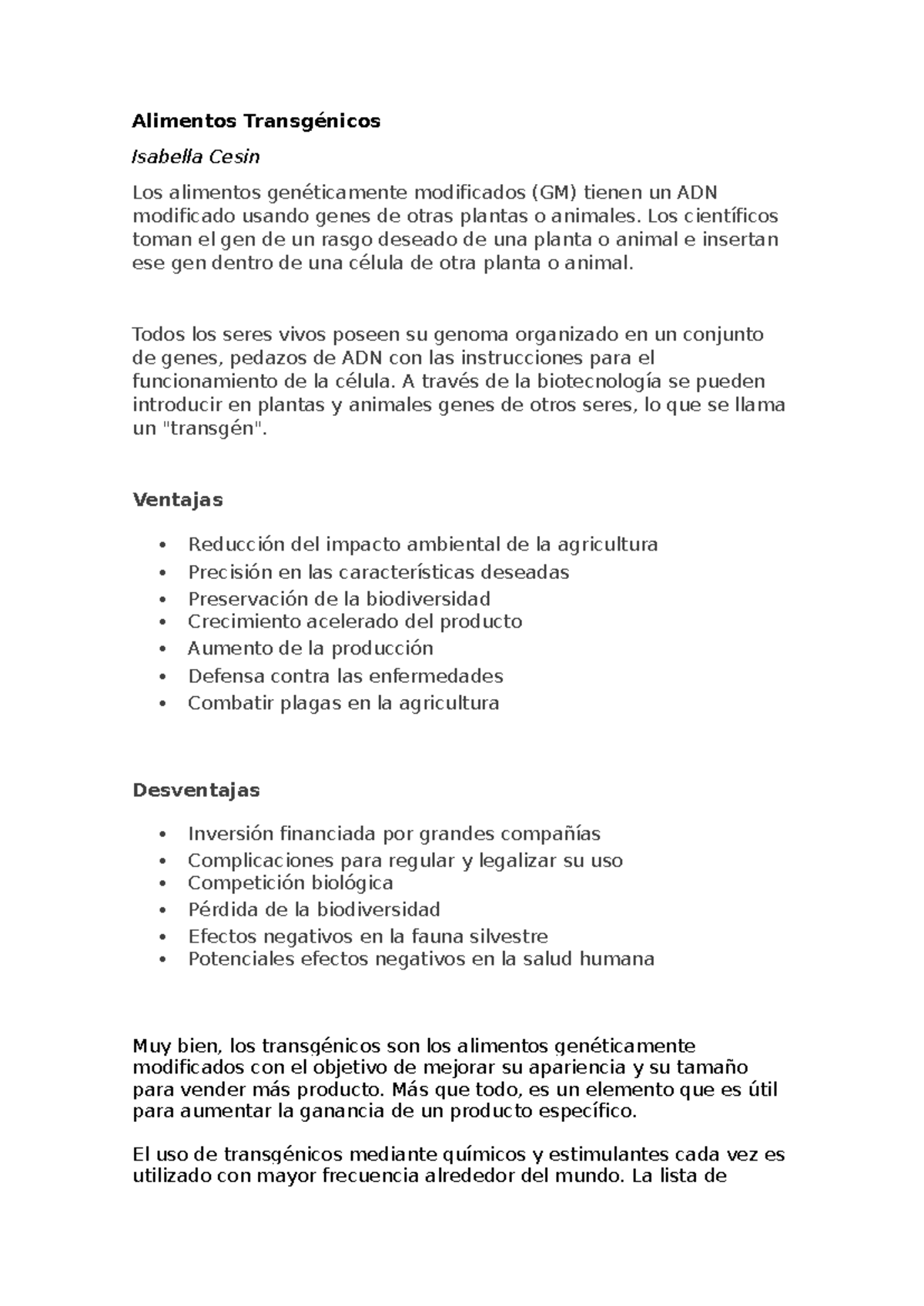 Alimentostransgenicos - Alimentos Transgénicos Isabella Cesin Los ...