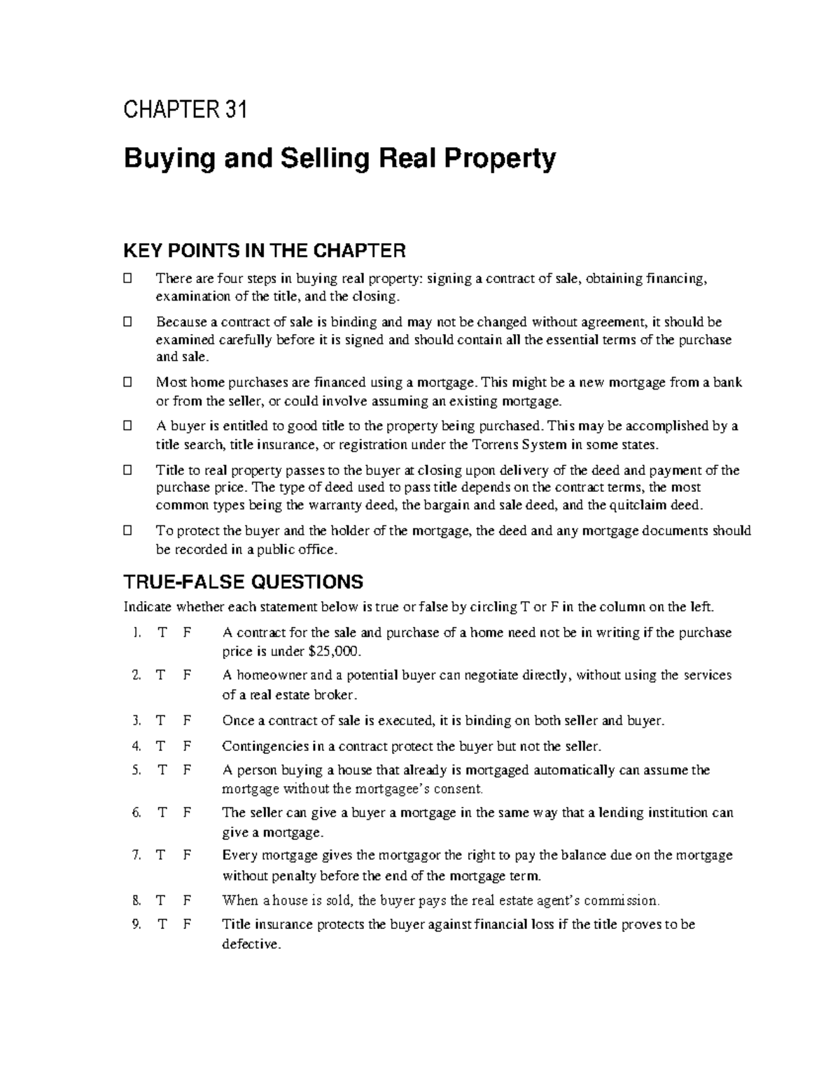 Ch31 Buying and Selling Real Property - CHAPTER 31 Buying and Selling ...
