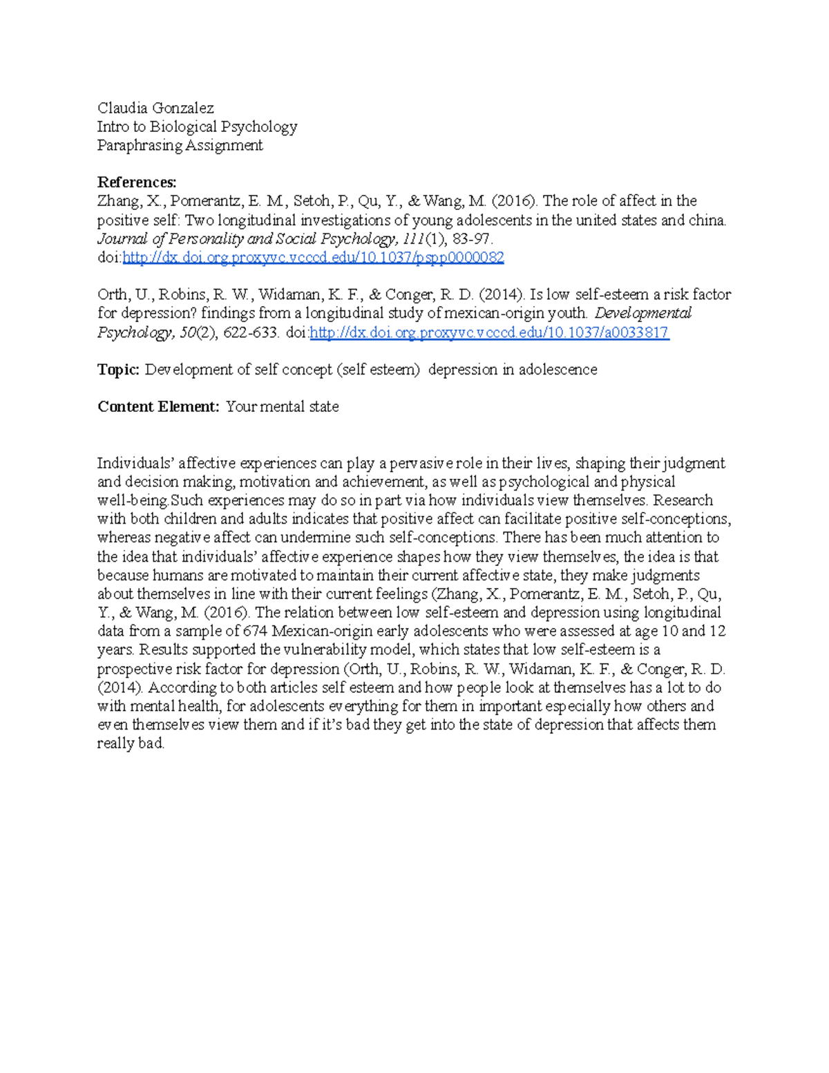 Paraphrasing Assignment - Claudia Gonzalez Intro to Biological ...