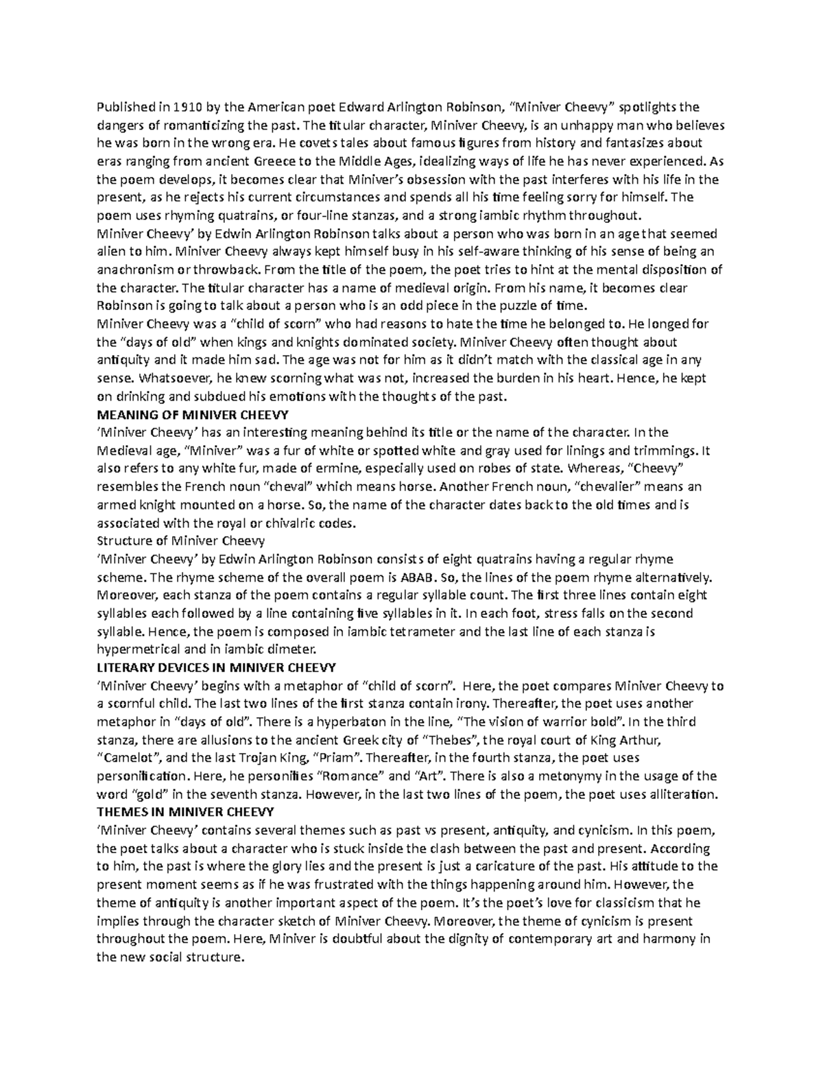 Miniver Cheevy - Published in 1910 by the American poet Edward ...