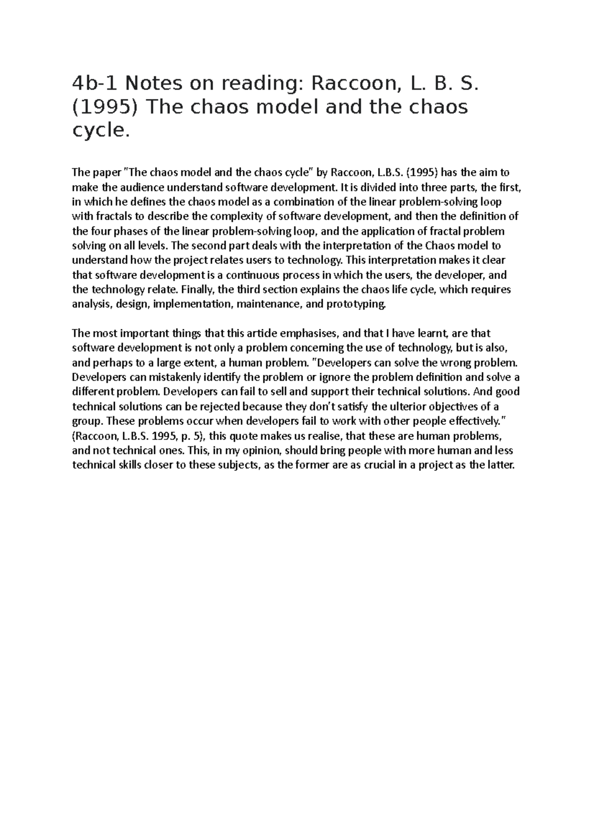 Notes on reading 8 - The chaos model and the chaos cycle - 4b-1 Notes ...
