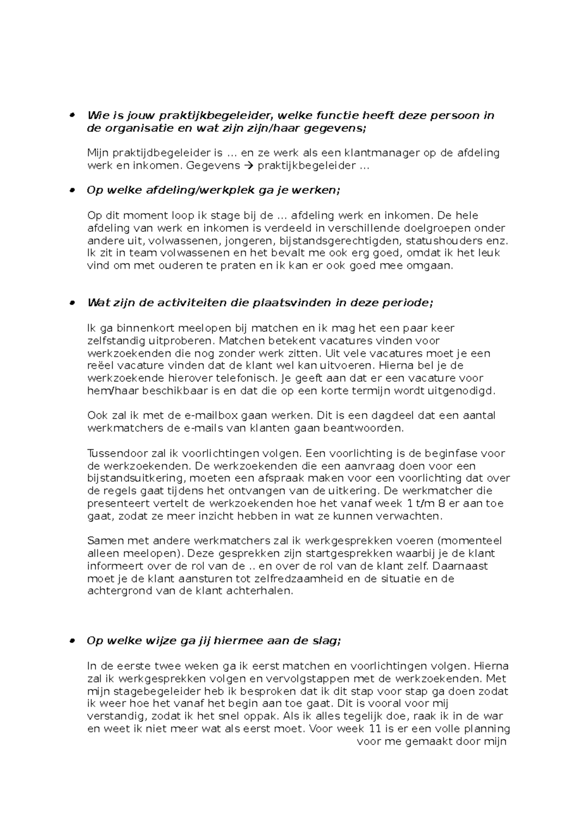 Inwerkplan - Wie is jouw praktijkbegeleider, welke functie heeft deze ...