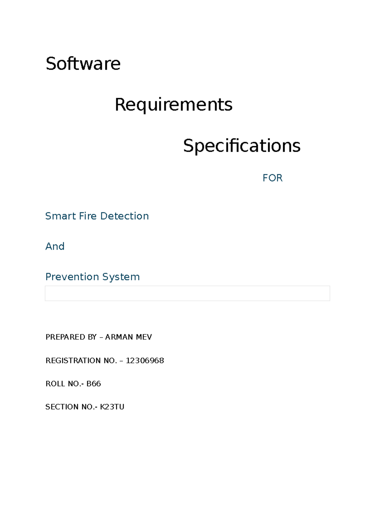SRS of FIRE DETACTING SYSTEM - Software Requirements Specifications FOR ...