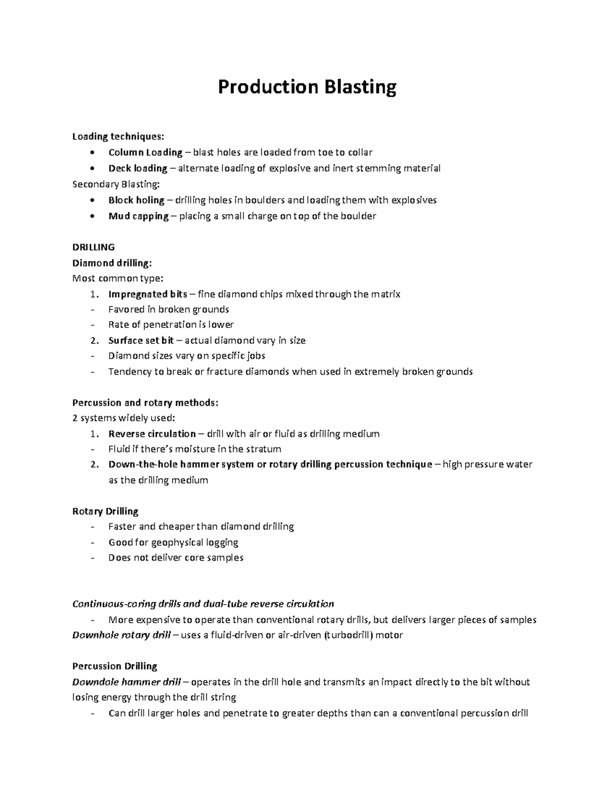 Production Blasting - Review materials for 2023 MELE. - Production ...