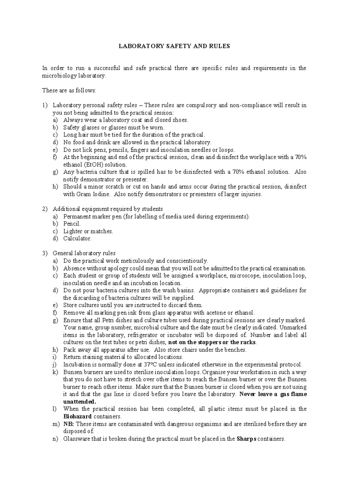 Practical Combined rules - LABORATORY SAFETY AND RULES In order to run ...