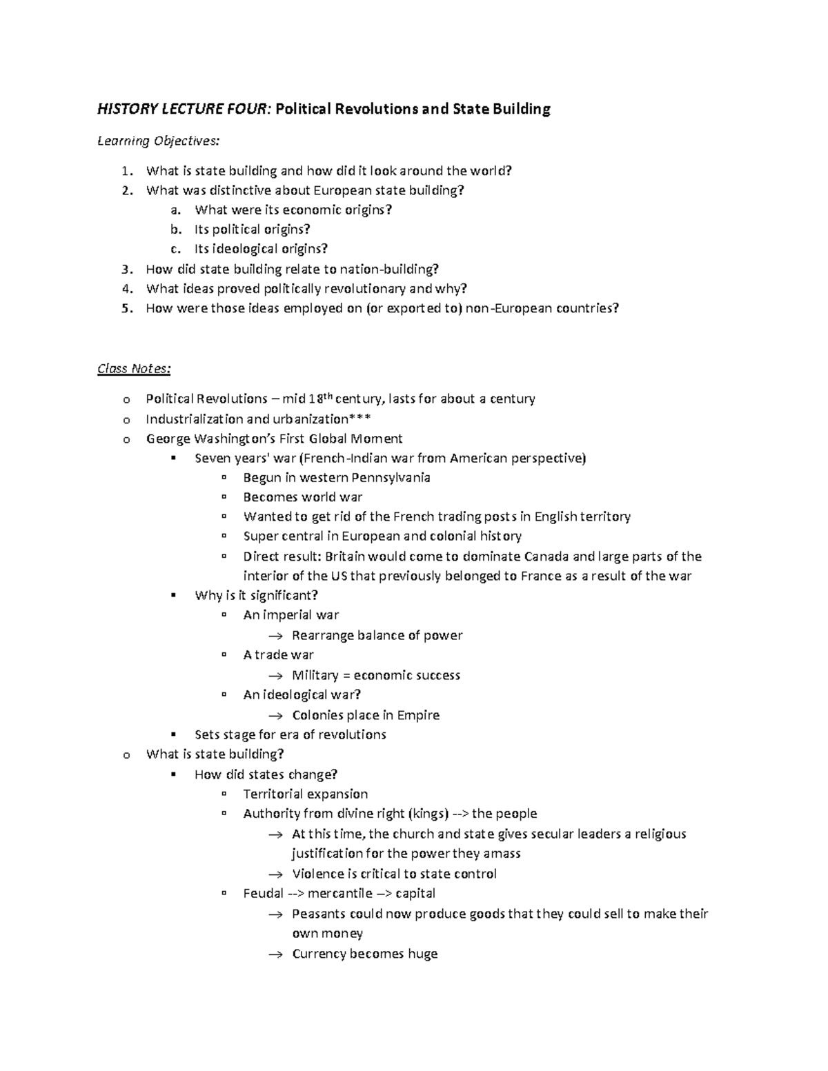 HIS Notes Lecture 4 - Political Revolutions and State Building ...