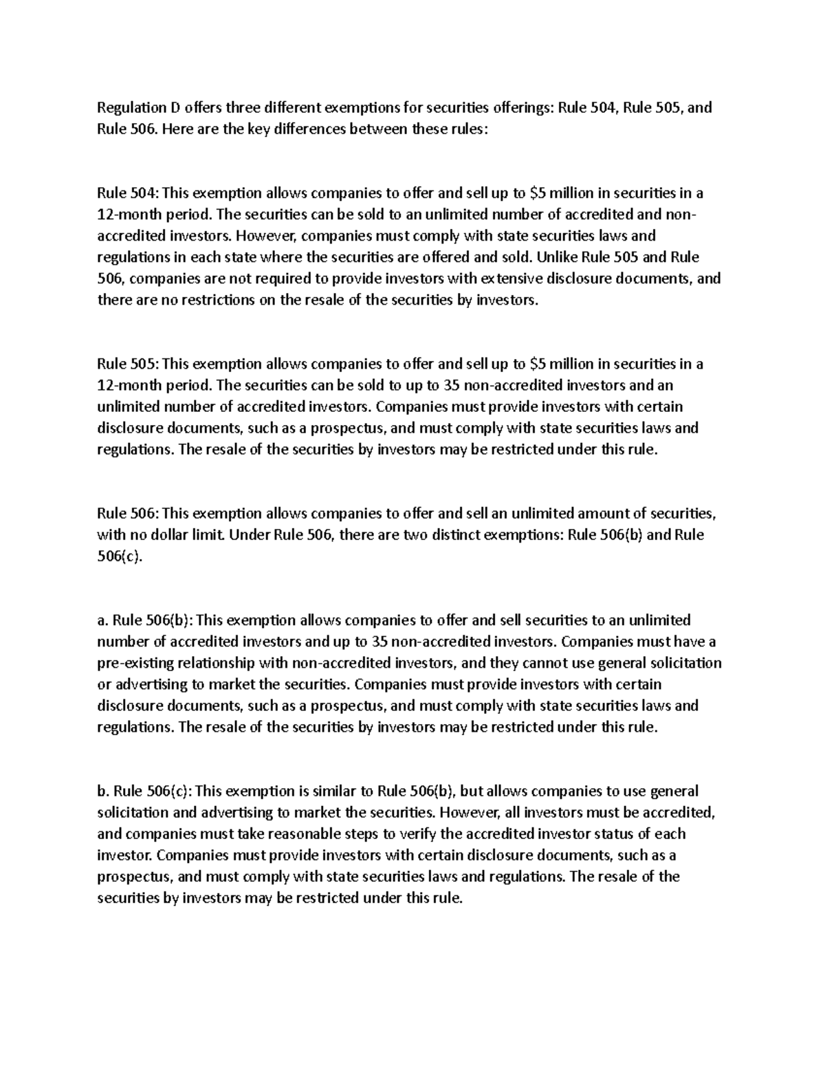K6 - Notes explaining how Rules 504, 505, and 506 of Regulation D ...