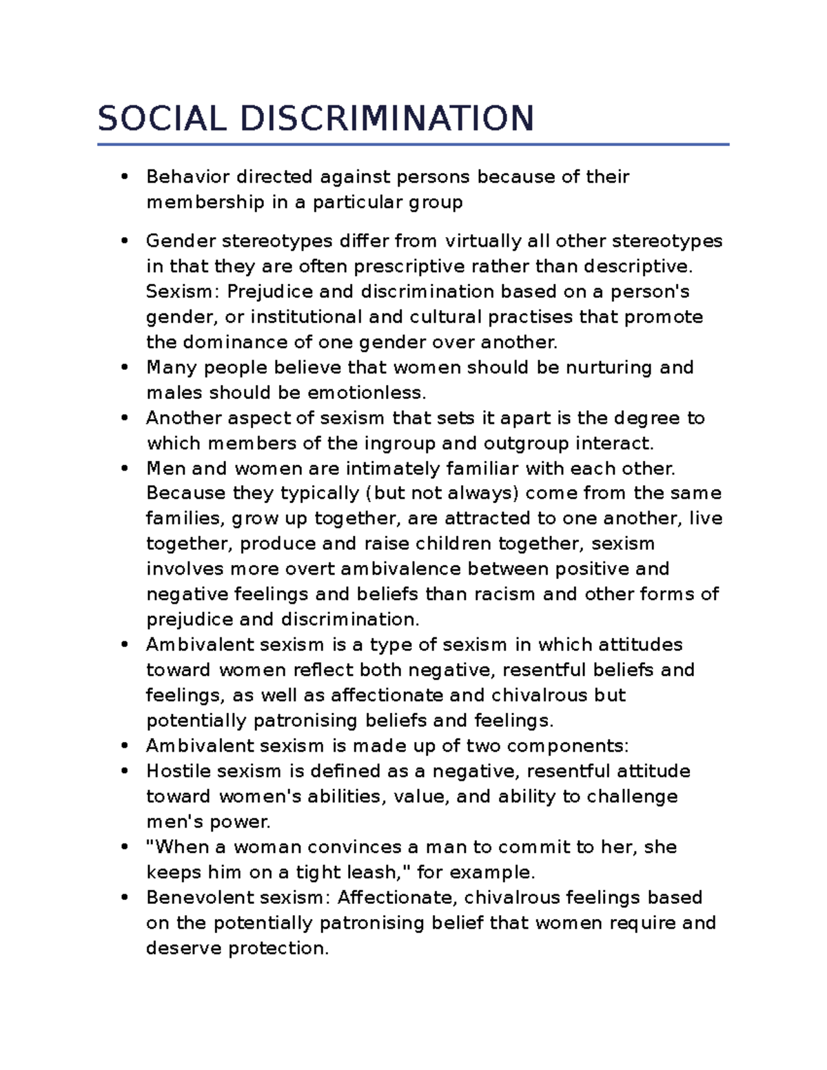 Note on Social Discrimination - SOCIAL DISCRIMINATION Behavior directed ...