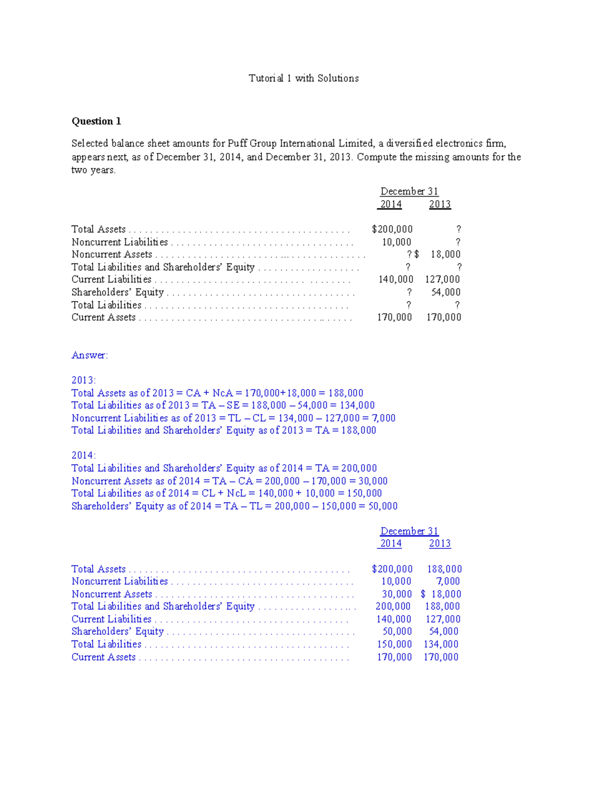 Tutorial 1 Questions+Answers - Tutorial 1 with Solutions Question 1 ...