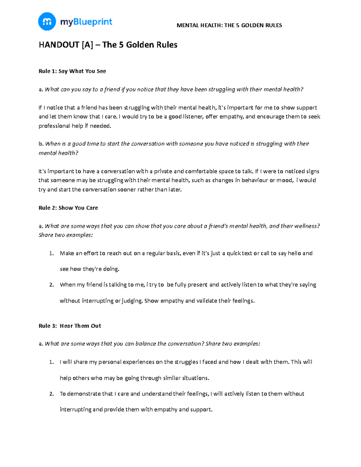 Copy of Mental Health 5 Golden Rules - MENTAL HEALTH: THE 5 GOLDEN ...