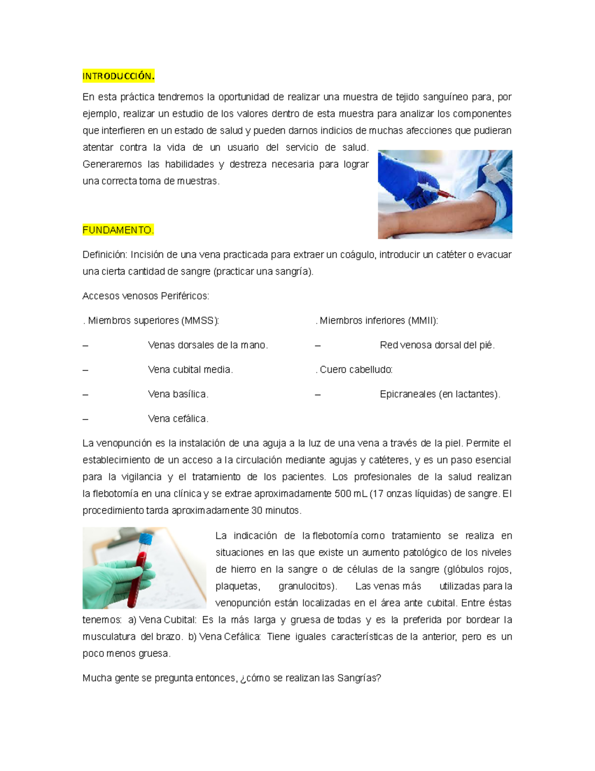 Flebotomía - INTRODUCCIÓN. En esta práctica tendremos la oportunidad de ...