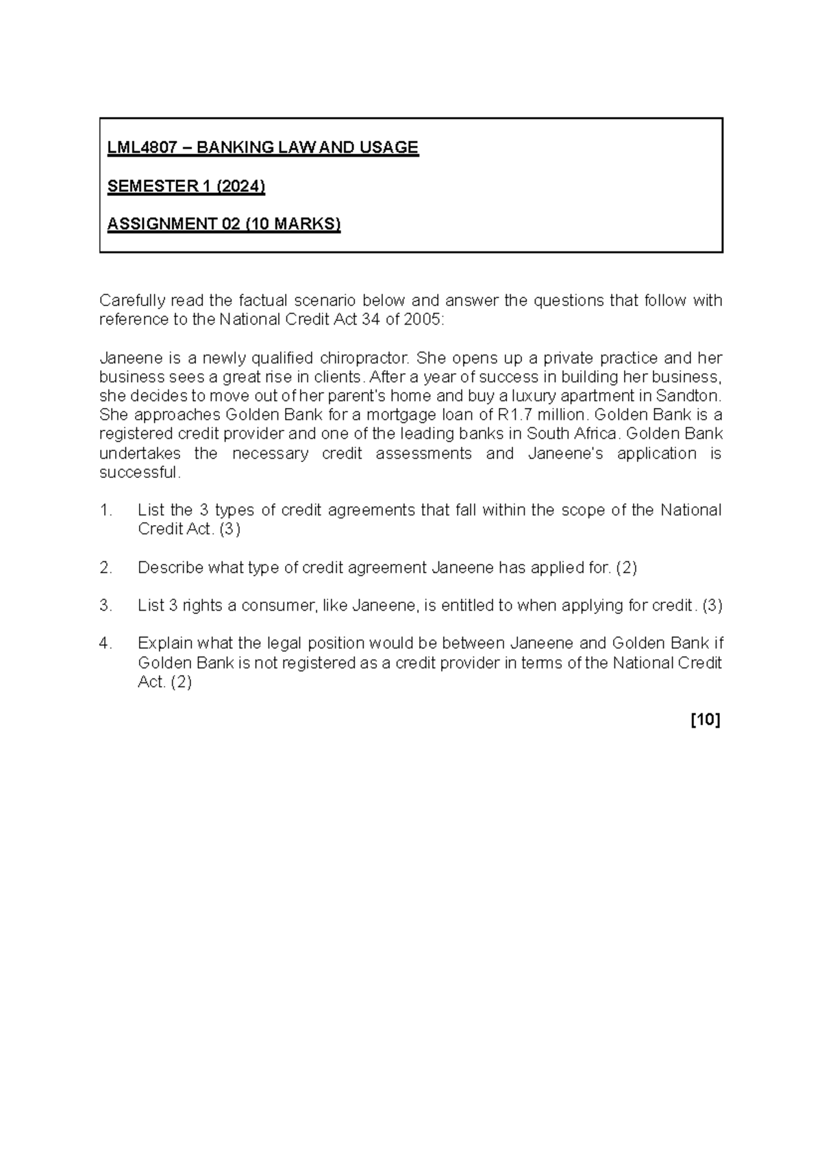 LML4807 Assignment 02 745c82017 c6cafa188f4a84cfb585eb2 - LML4807 – BANKING LAW AND USAGE ...