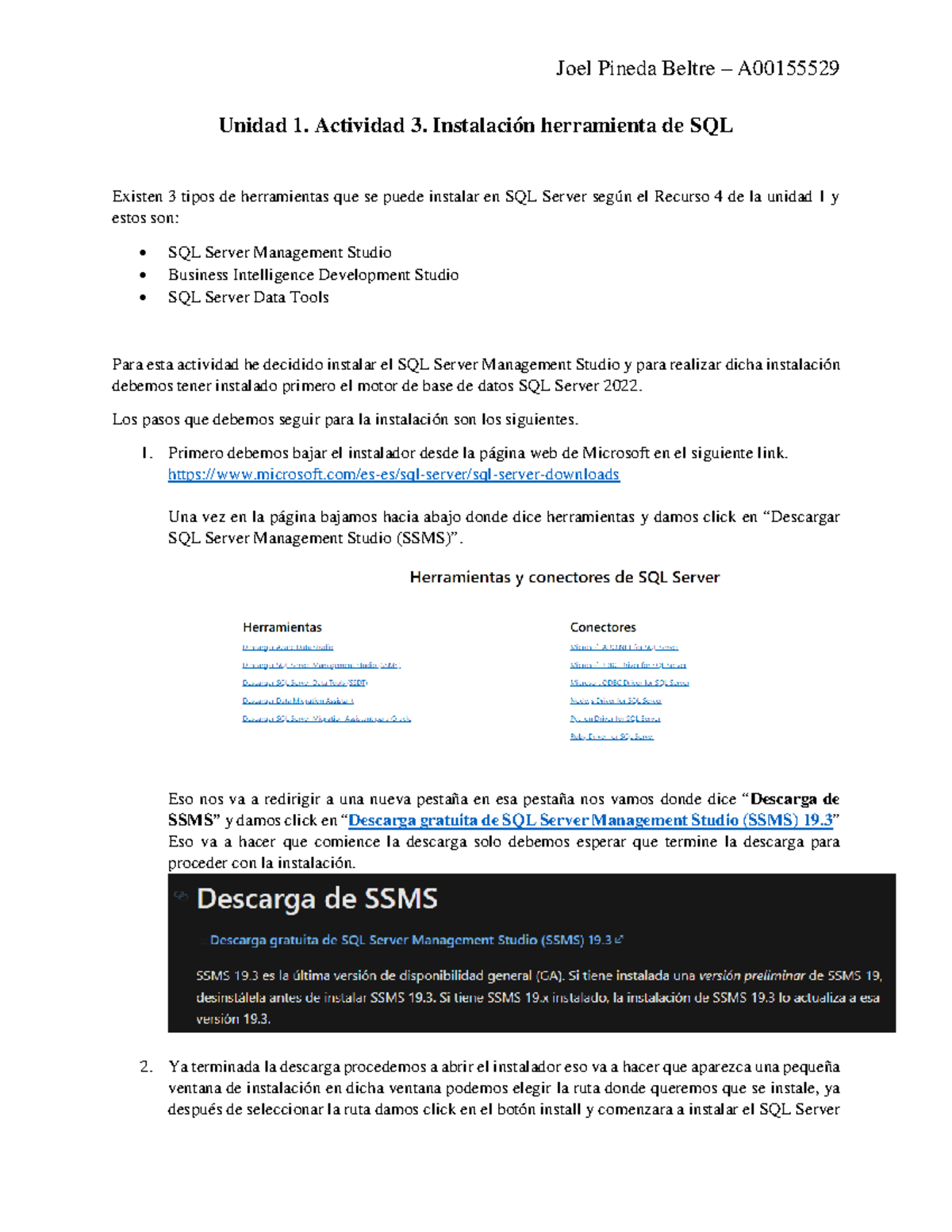 Pineda-Joel-Instalación herramienta de SQL - Unidad 1. Actividad 3. Instalación herramienta de ...