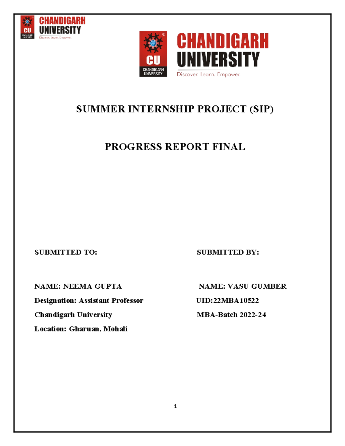 Summer Internship Project VASU Final - SUMMER INTERNSHIP PROJECT (SIP ...
